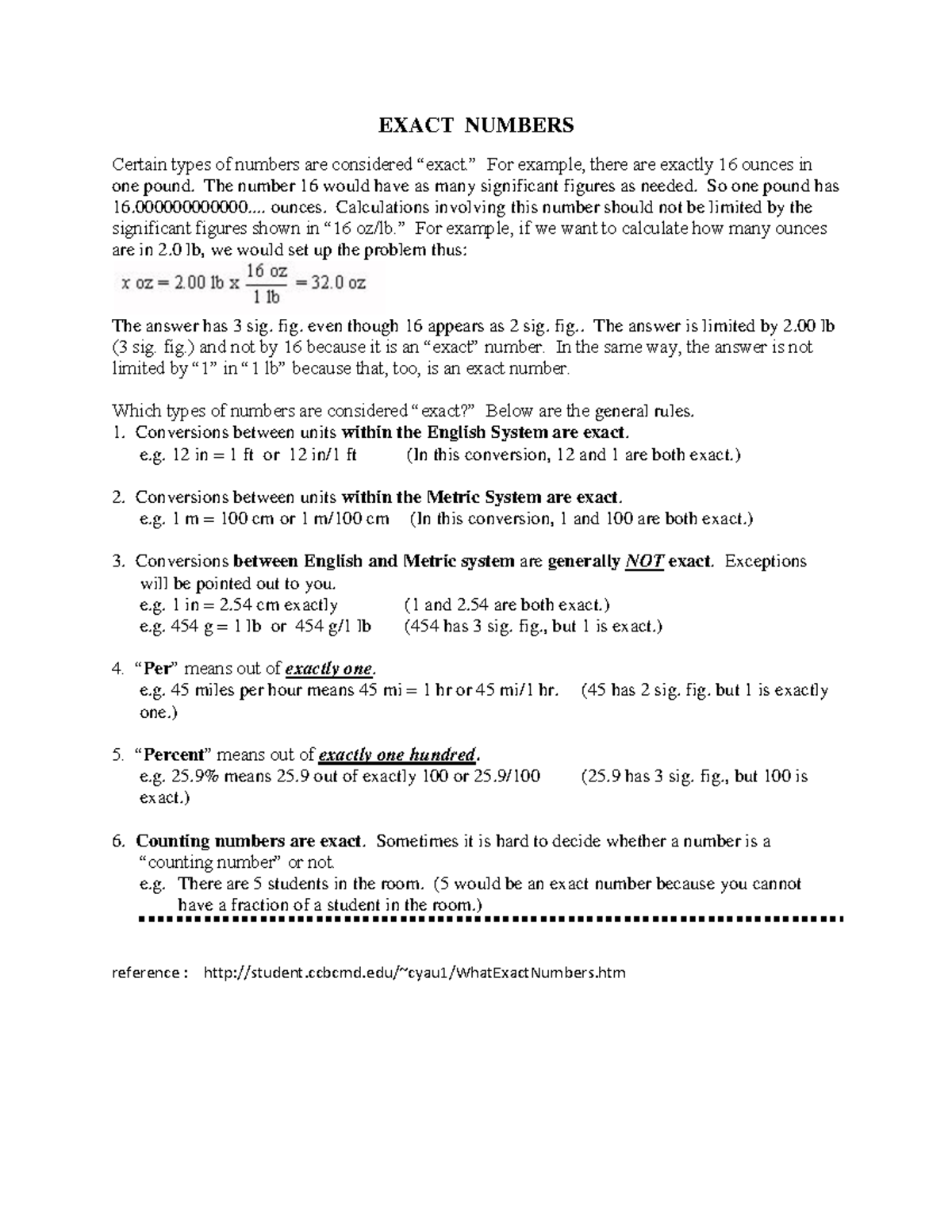 Exact numbers unit systems - EXACT NUMBERS Certain types of numbers are ...