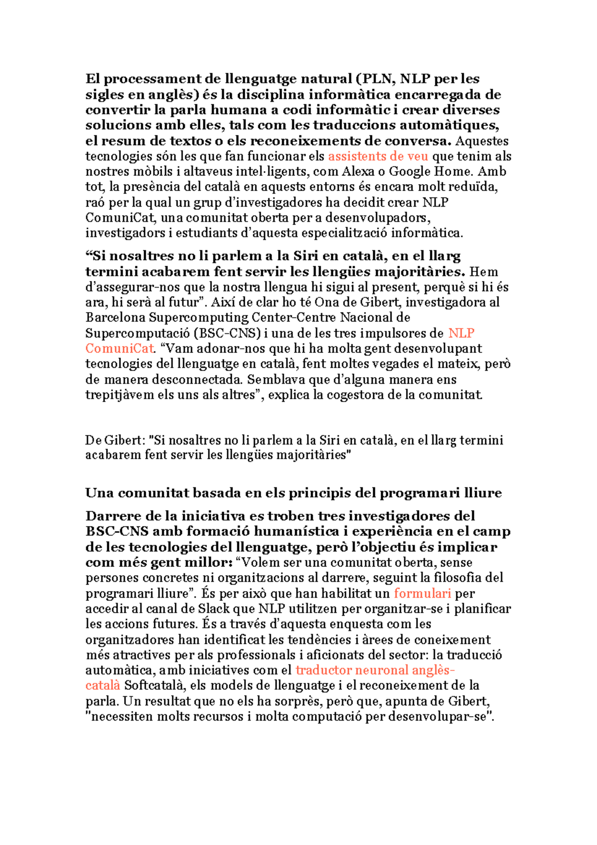 Article catala sobre la lengua catalana - El processament de llenguatge ...