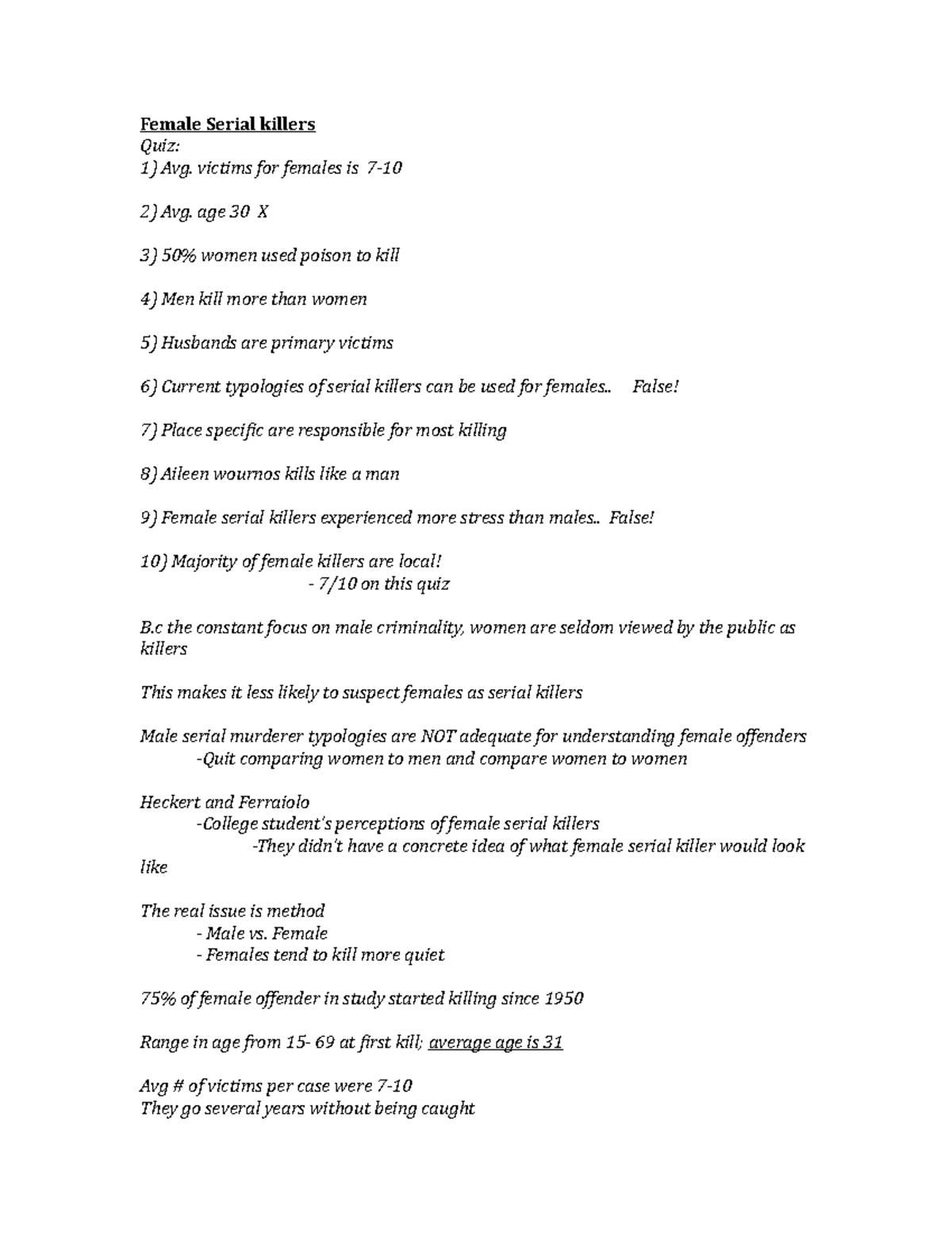 Crime Ch9 Study guide - Lecture notes 9 - Female Serial killers Quiz: 1 ...
