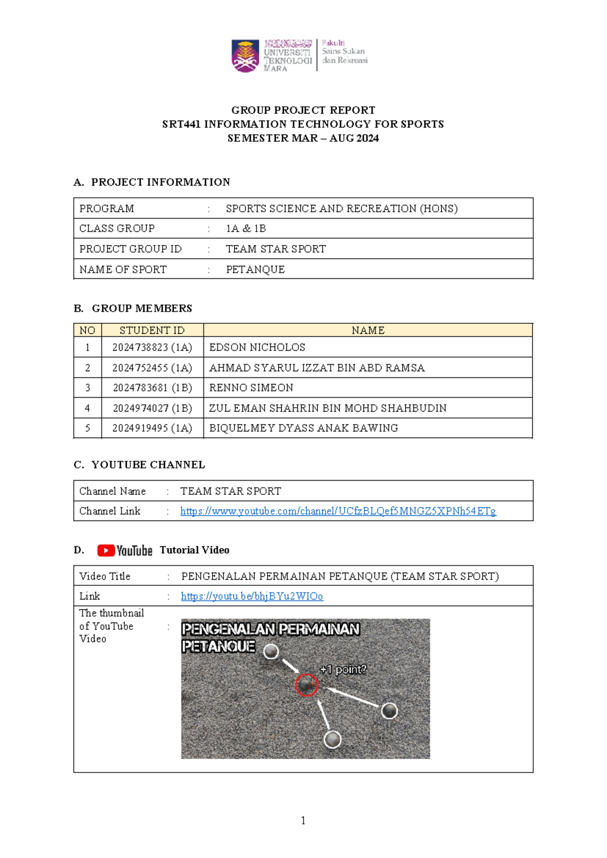 Group Project Report TEAM STAR Sport - GROUP PROJECT REPORT SRT441 ...