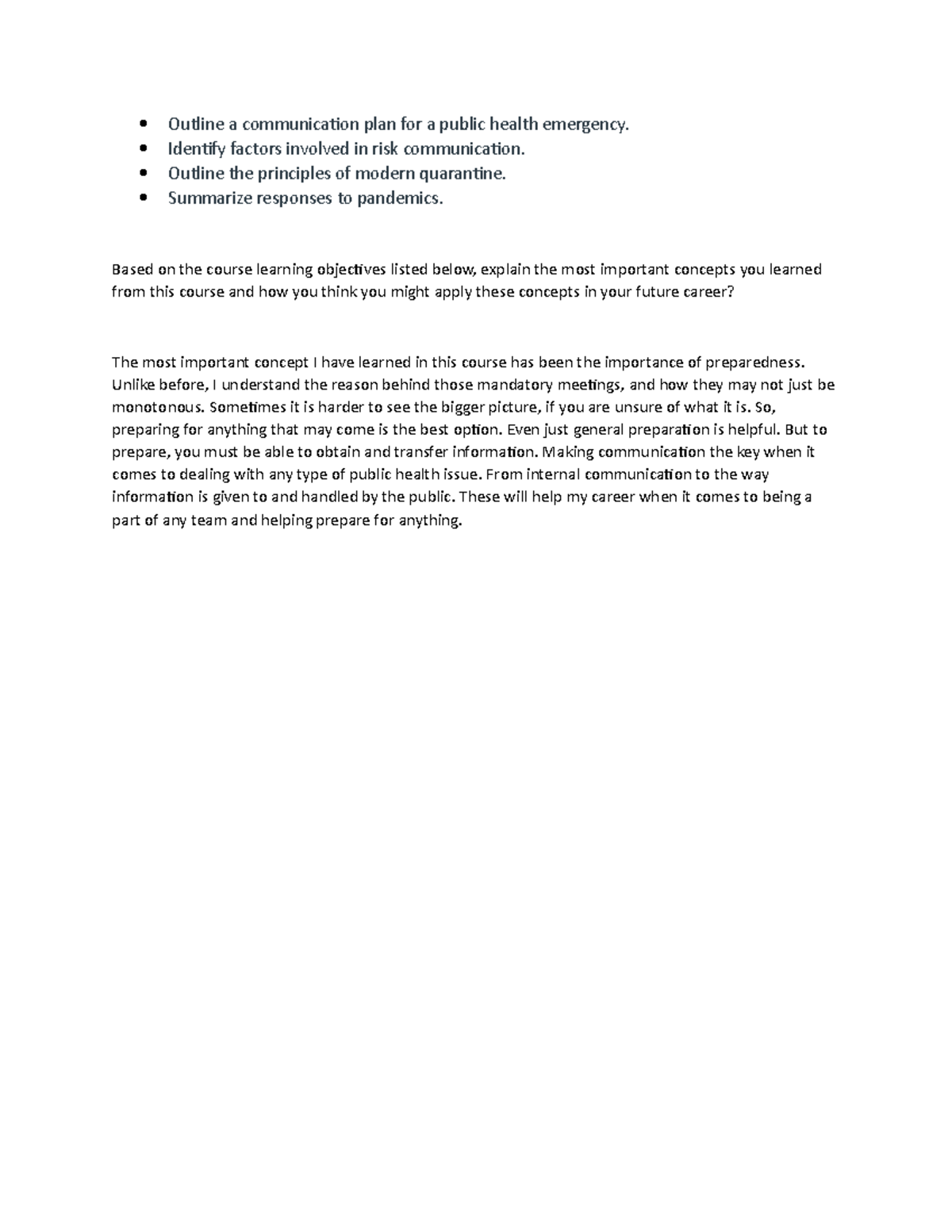 Unit8Disc Comm Health - Reflection of the course - Outline a ...