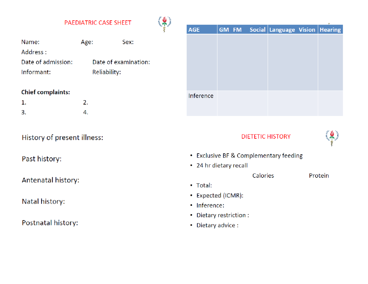 Peds proforma - IAP guidelines - pediatrics MBBS - Studocu