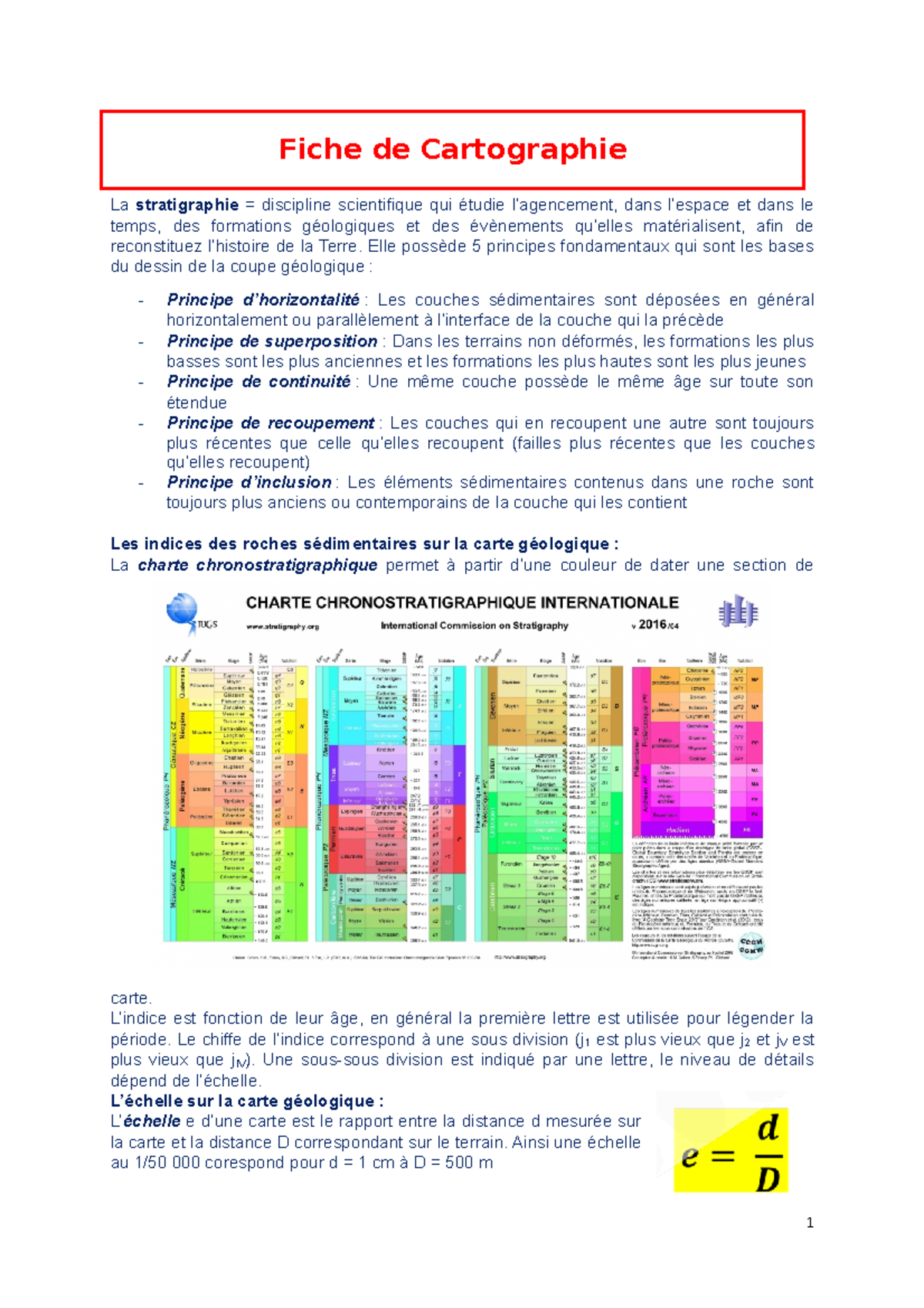 Fiche cartographie - note de cours de TP de carto - Fiche de Cartographie La stratigraphie ...