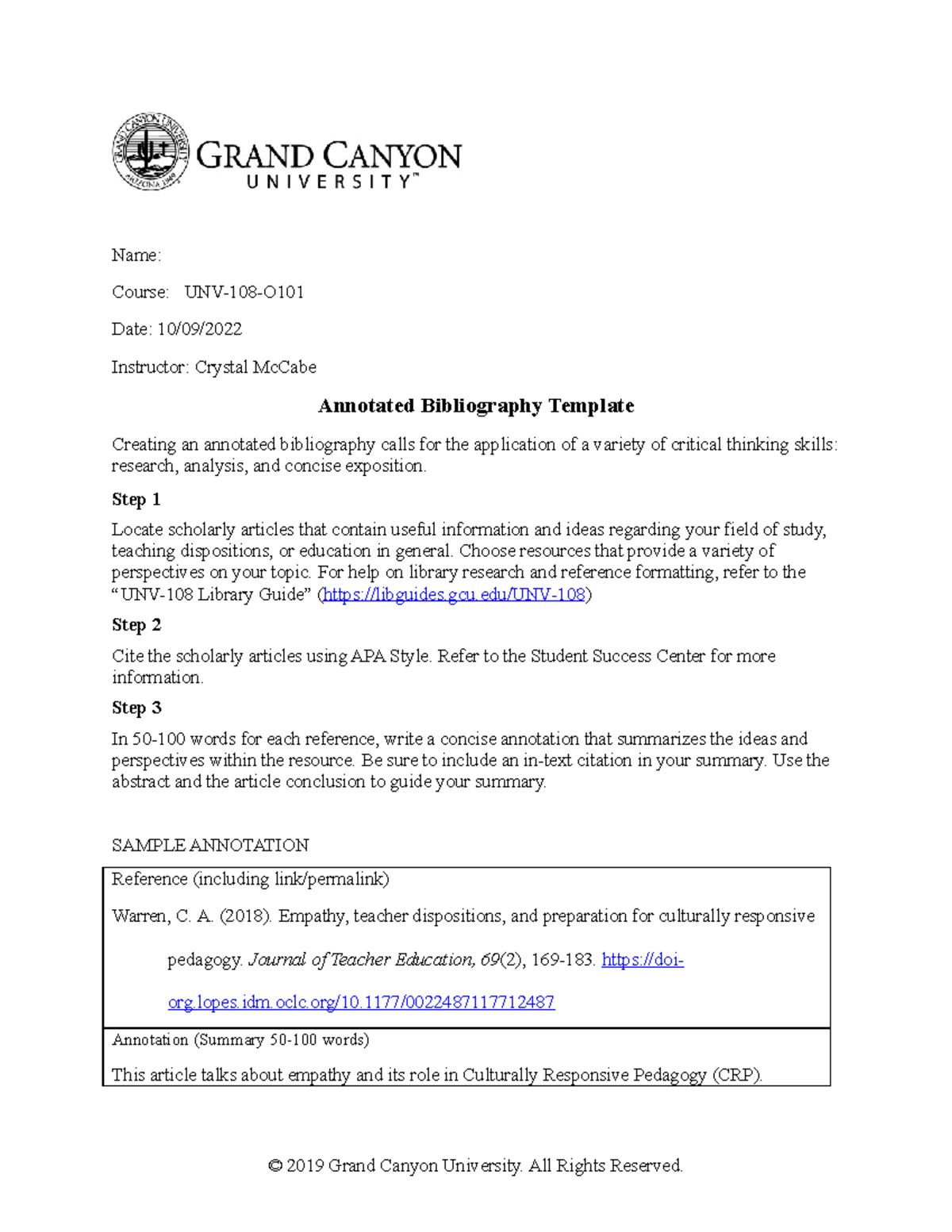 UNV-108 T3-Annotated Bibliography Complete - Name: Course: UNV-108-O ...