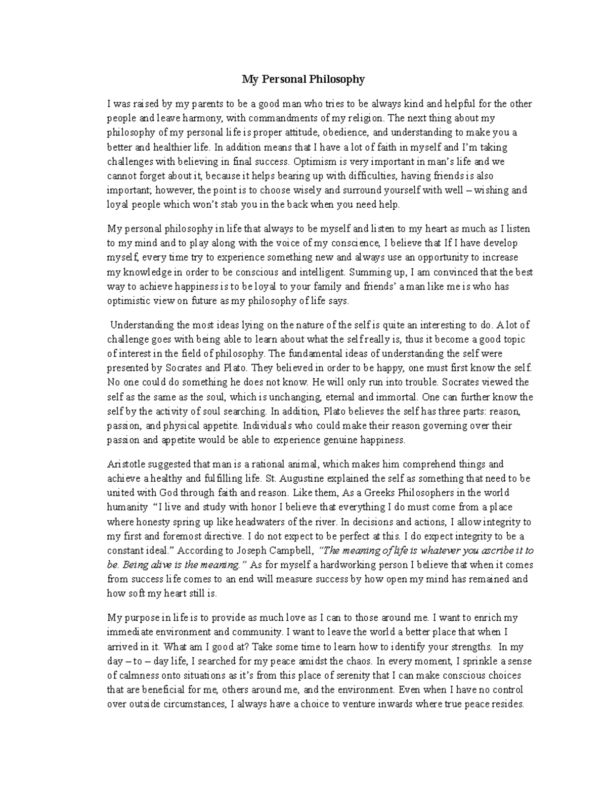 My Personal Philosophy - The next thing about my philosophy of my ...