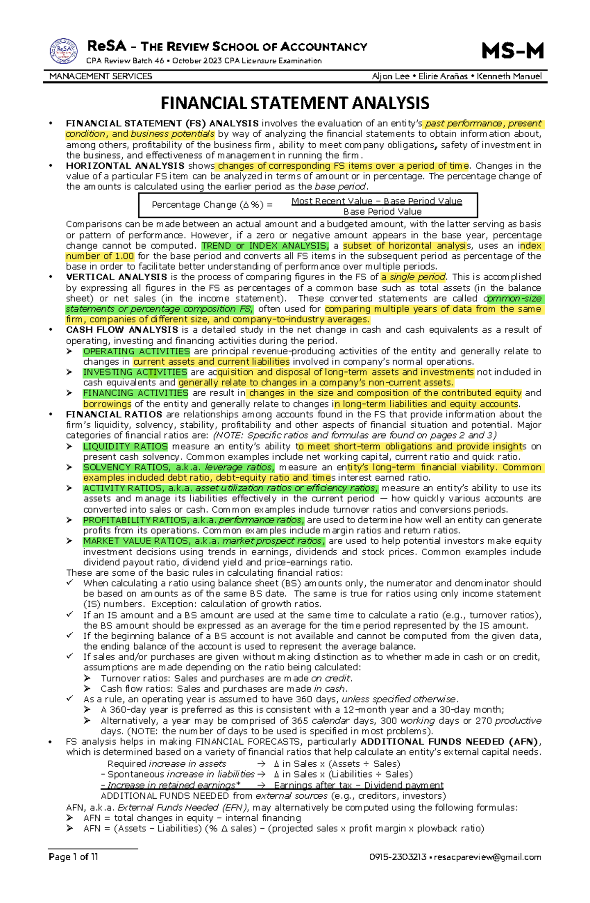 RESA FS Analysis - ReSA - THE REVIEW SCHOOL OF ACCOUNTANCY CPA Review ...