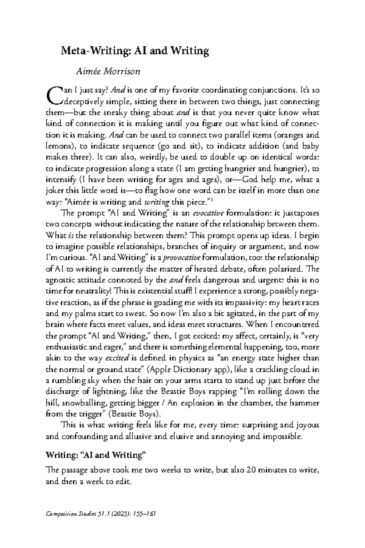 Meta Writing AI and Writing - Composition Studies 51 (2023): 155– Meta ...