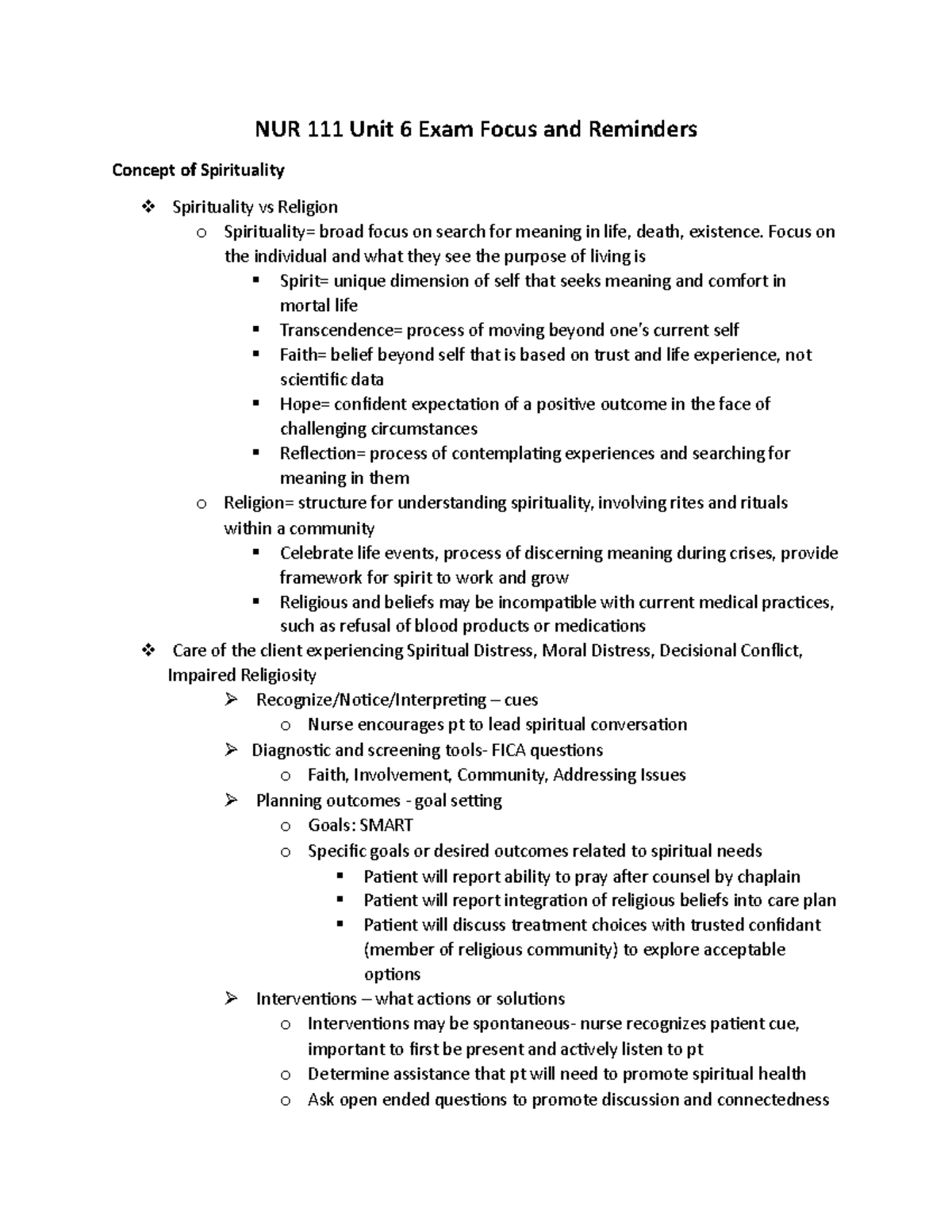 Unit 6 Key Reminders - NUR 111 Unit 6 Exam Focus and Reminders Concept ...