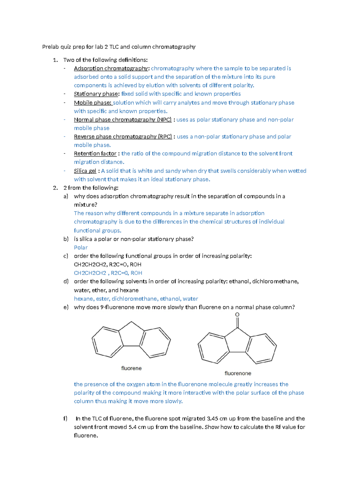 Prelab quiz prep for lab 2 TLC and column chromatography - Two of the ...