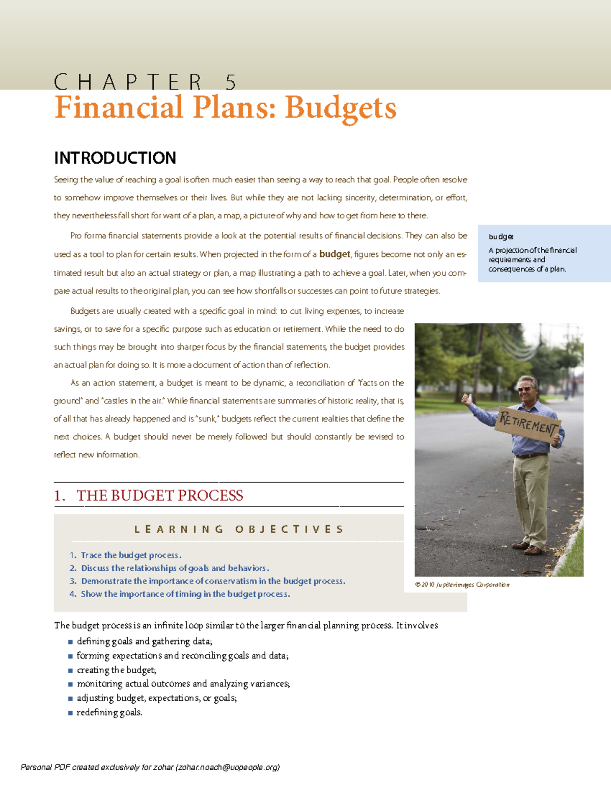 Personal financial planning 5 - budget A projection of the financial ...