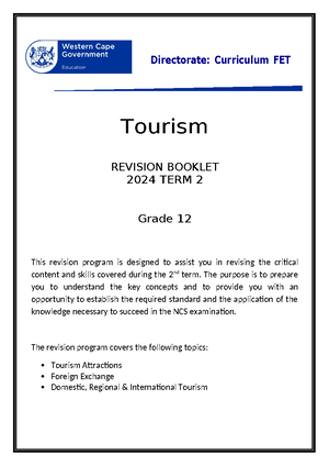 GR 12 Tourism 2023 LAST PUSH Revision Booklet Ecdoe - TOURISM GRADE 12 ...