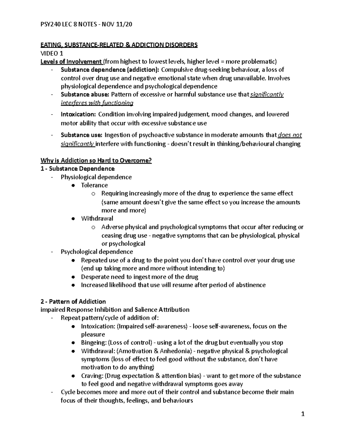 PSY240 lec 8 notes - EATING, SUBSTANCE-RELATED & ADDICTION DISORDERS ...