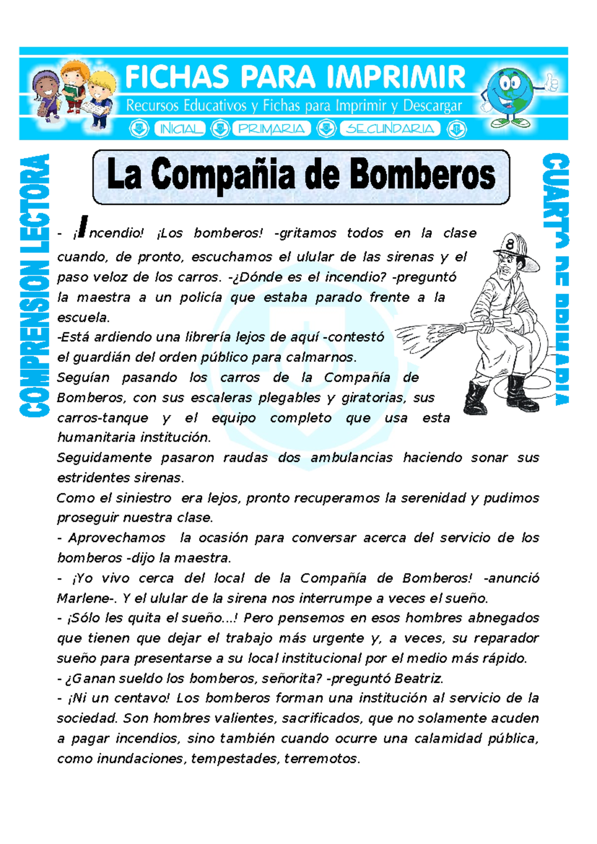 Ficha La Compañia de Bomberos para Cuarto de Primaria - ¡Incendio! ¡Los ...