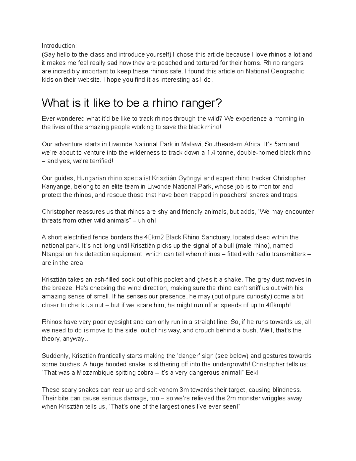 English Prepared Reading - Introduction: (Say hello to the class and ...