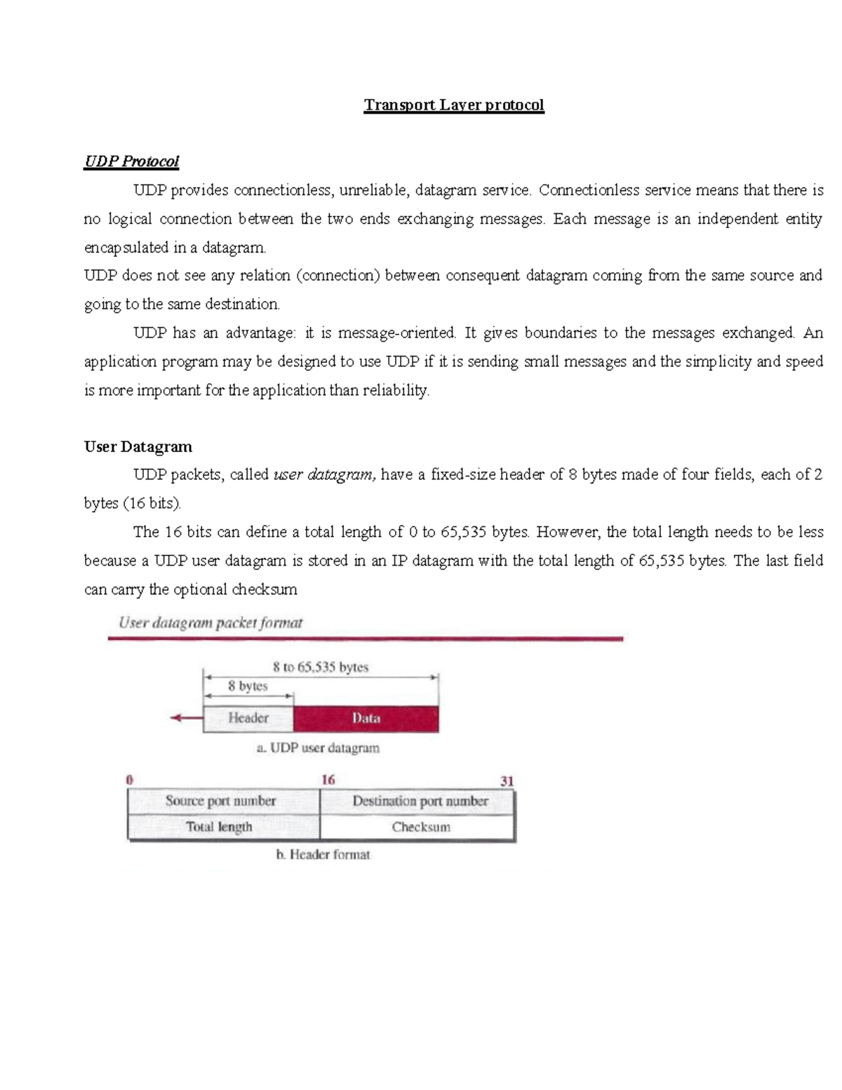 UNIT 10 Transport Layer - Transport Layer protocol UDP Protocol UDP ...