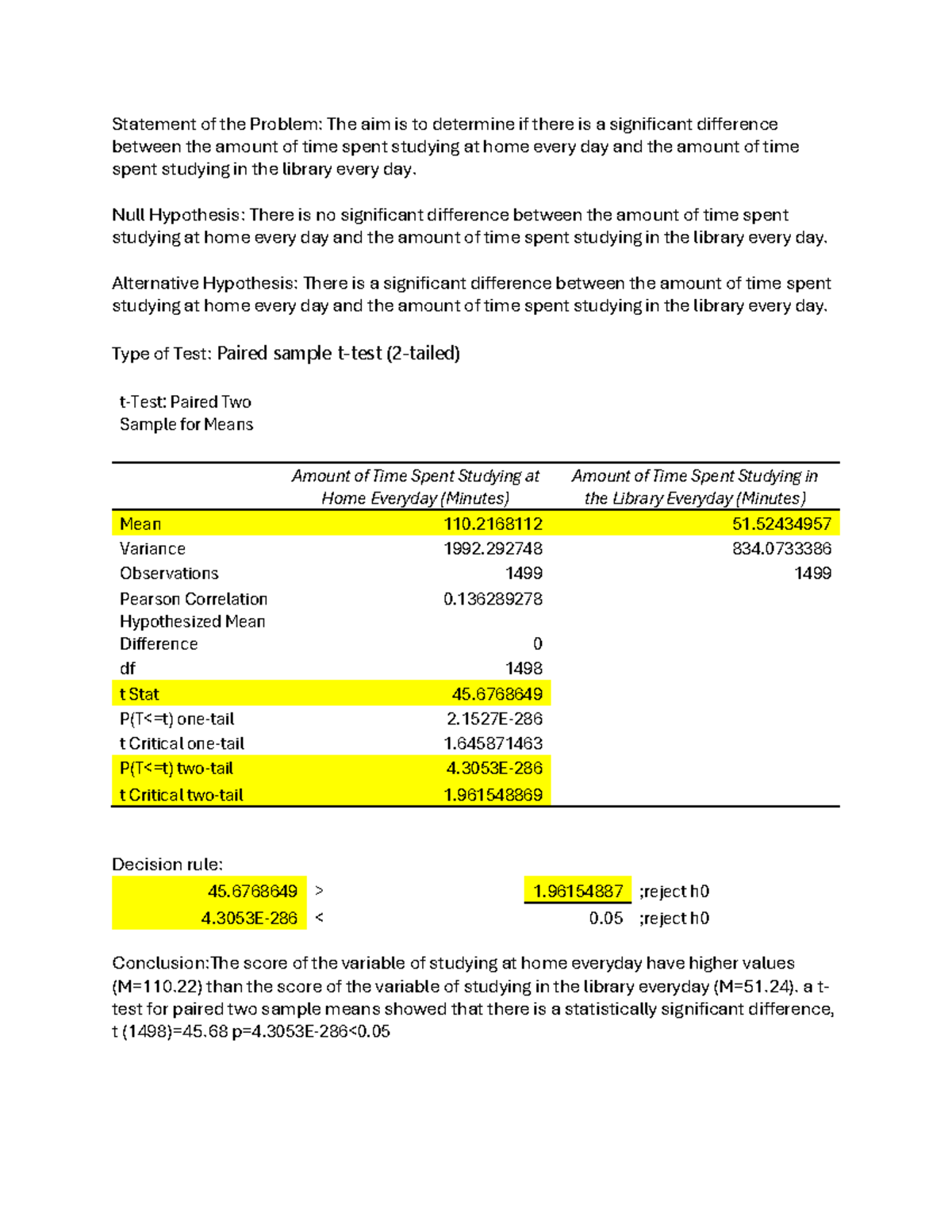 Q5 - class hw - Statement of the Problem: The aim is to determine if ...