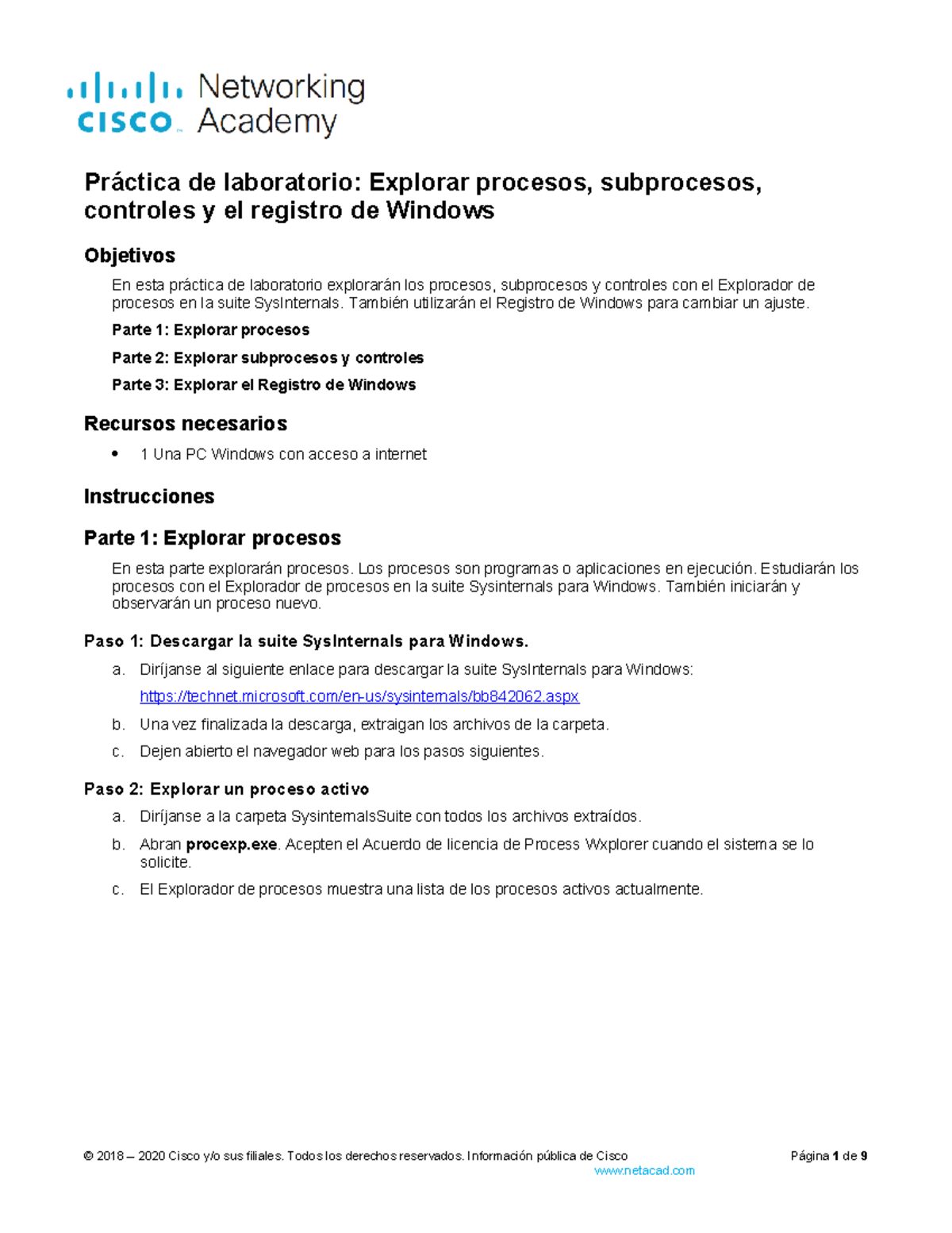 3.2.11 Lab - Exploring Processes, Threads, Handles, and Windows Registry - Práctica de ...