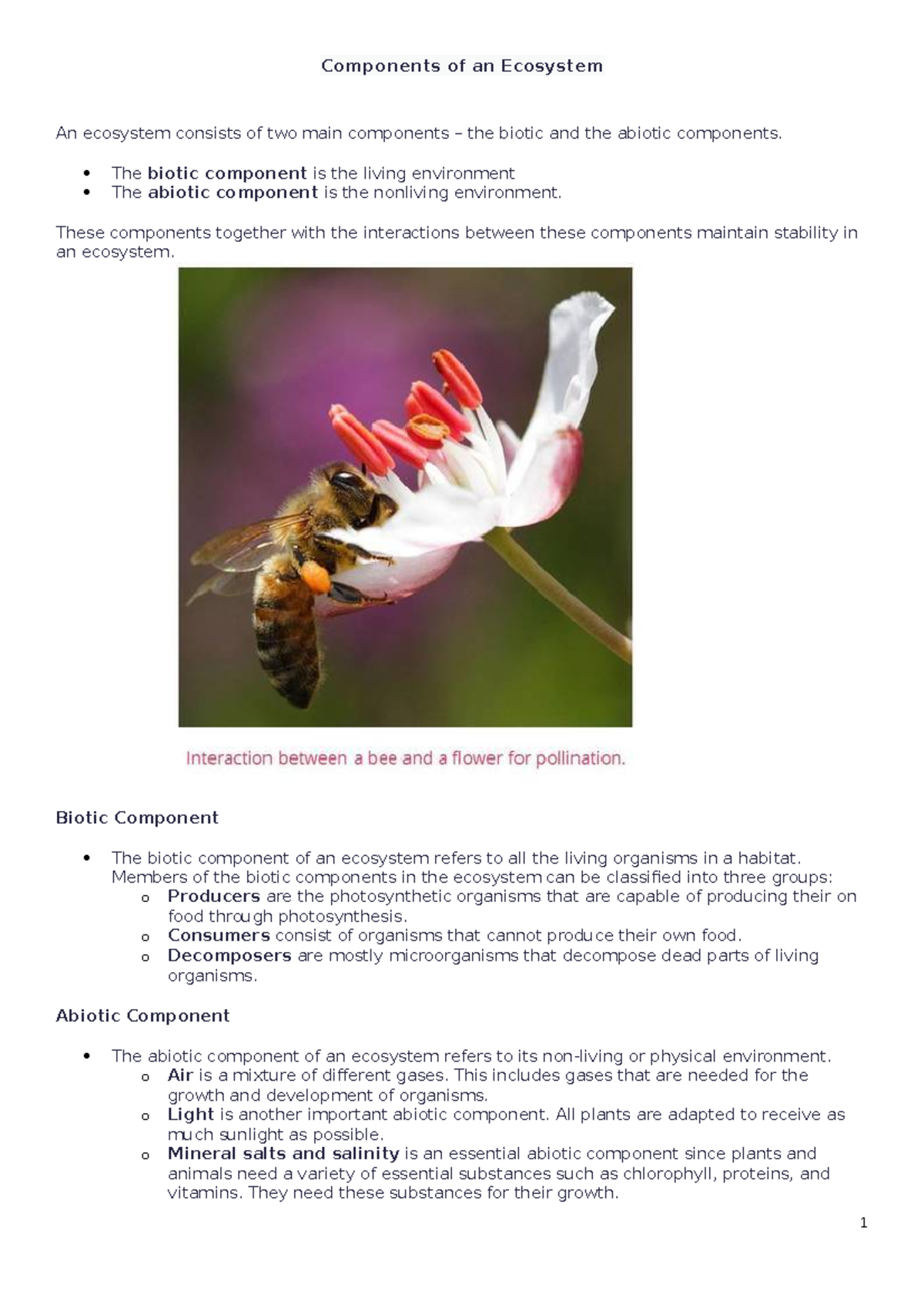 Components of an Ecosystem - The biotic component is the living ...