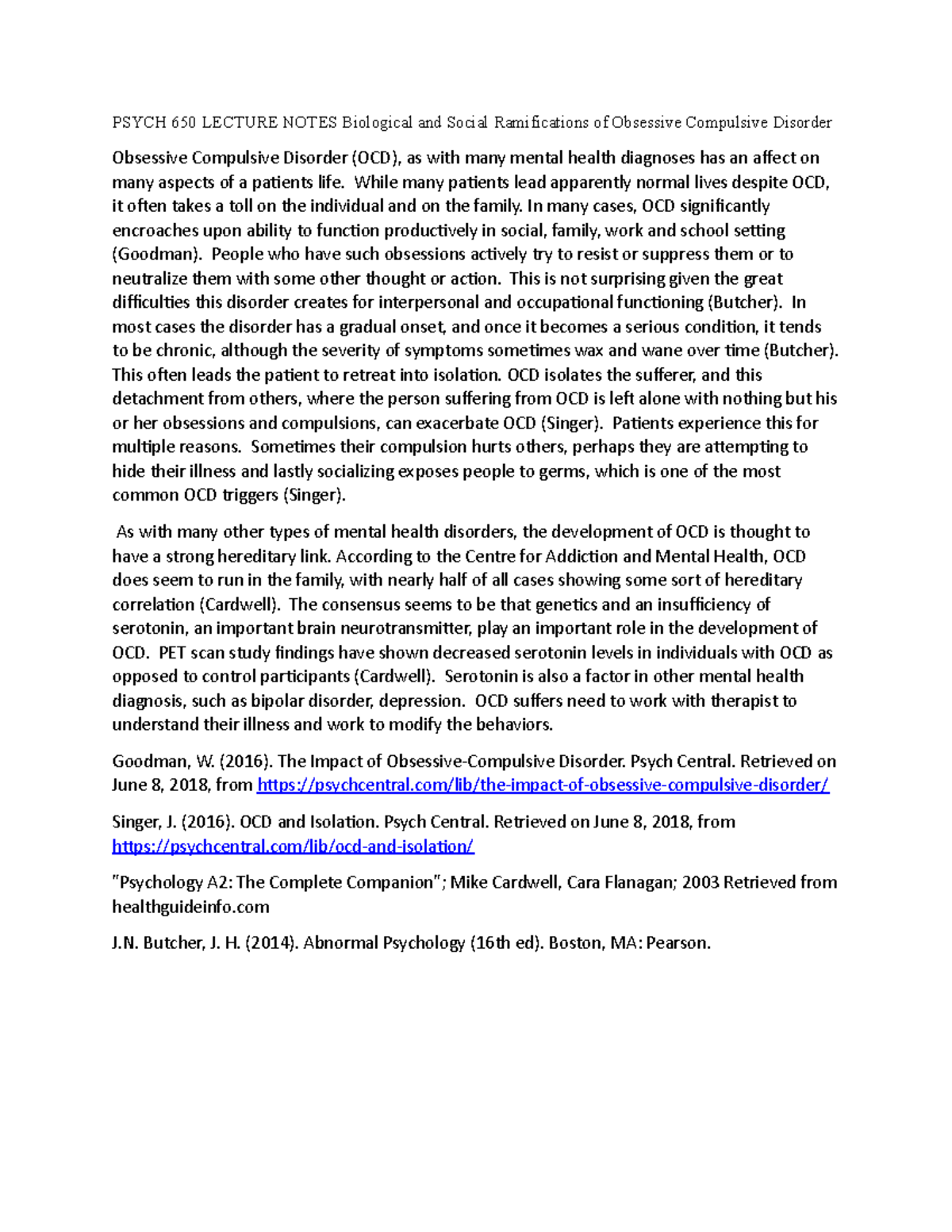 PSYCH 650 Lecture Notes Biological and Social Ramifications of ...