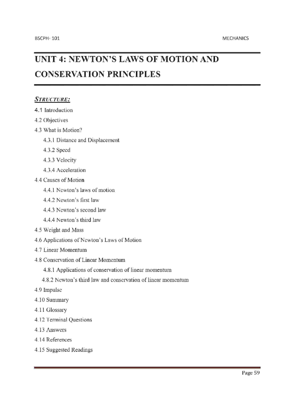 Unit-4 Newton Principal's Laws Of Motion And Conservation - Classical ...