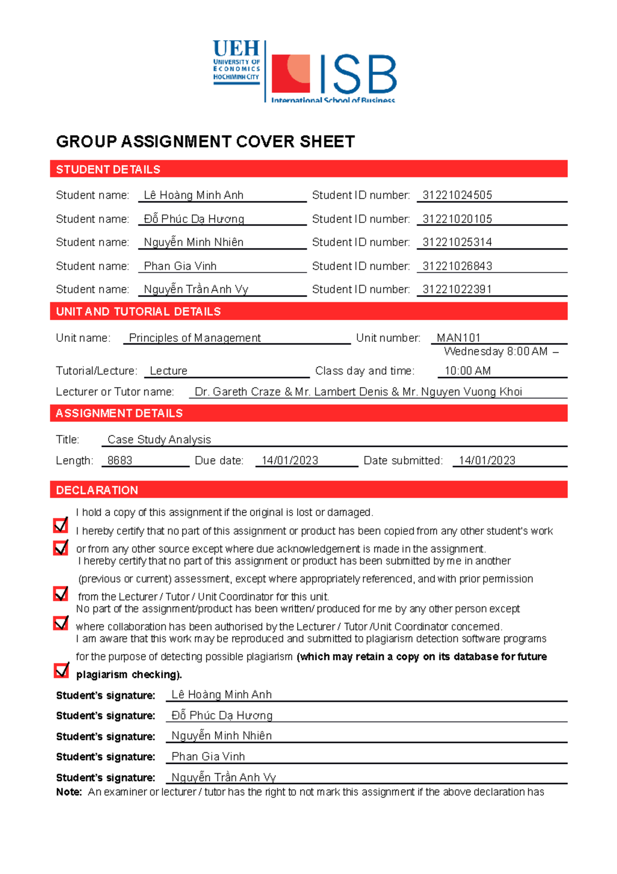 Group Assignment Cover Sheet ISB - GROUP ASSIGNMENT COVER SHEET STUDENT ...