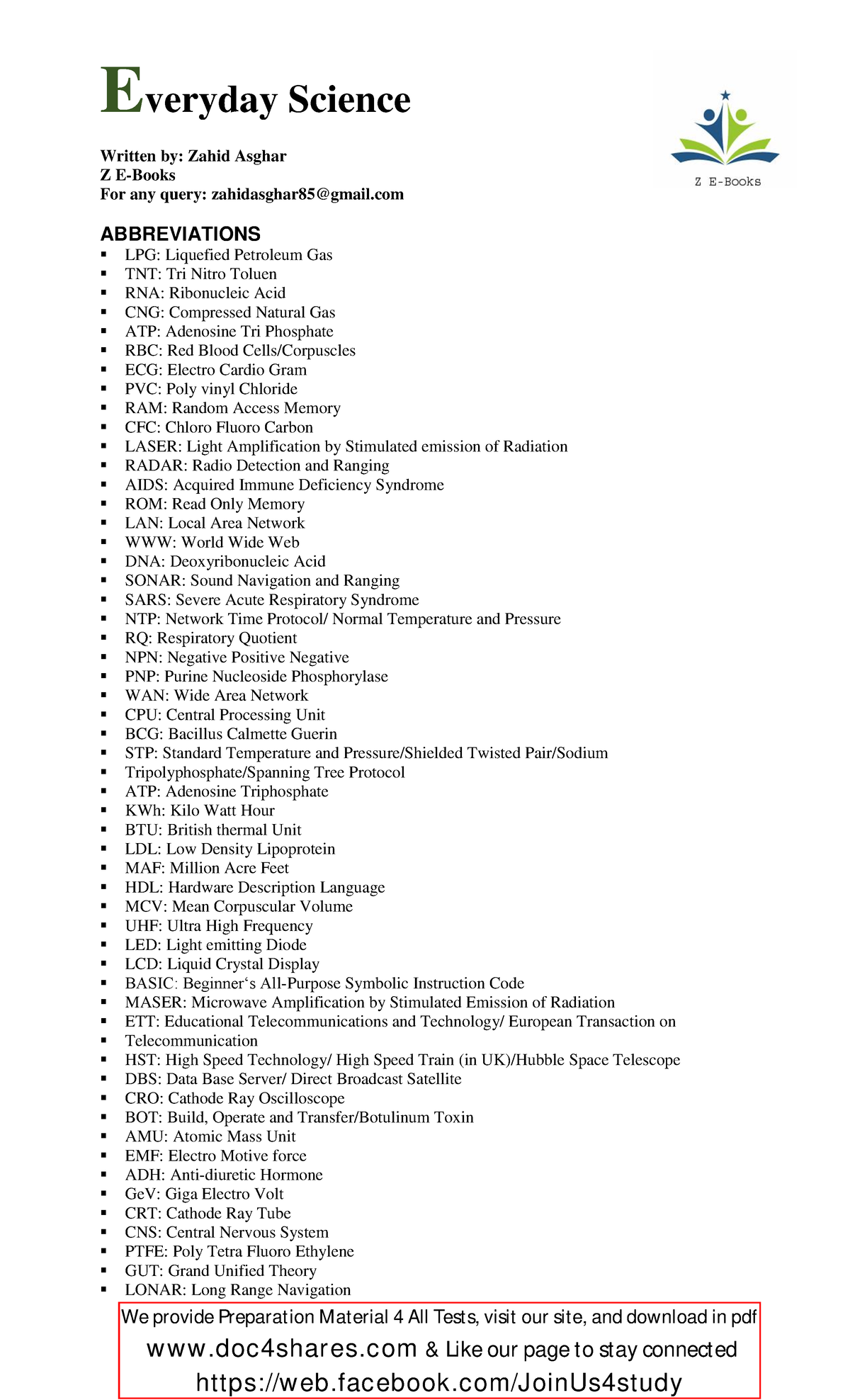 Every day Science Z E-Books - Everyday Science Written by: Zahid Asghar ...