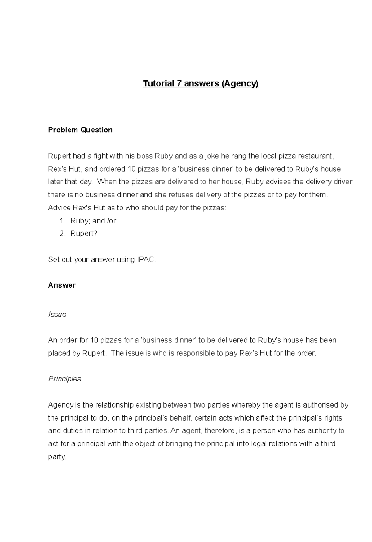 BU 1112 - Tutorial 8 answers - Tutorial 7 answers (Agency) Problem ...