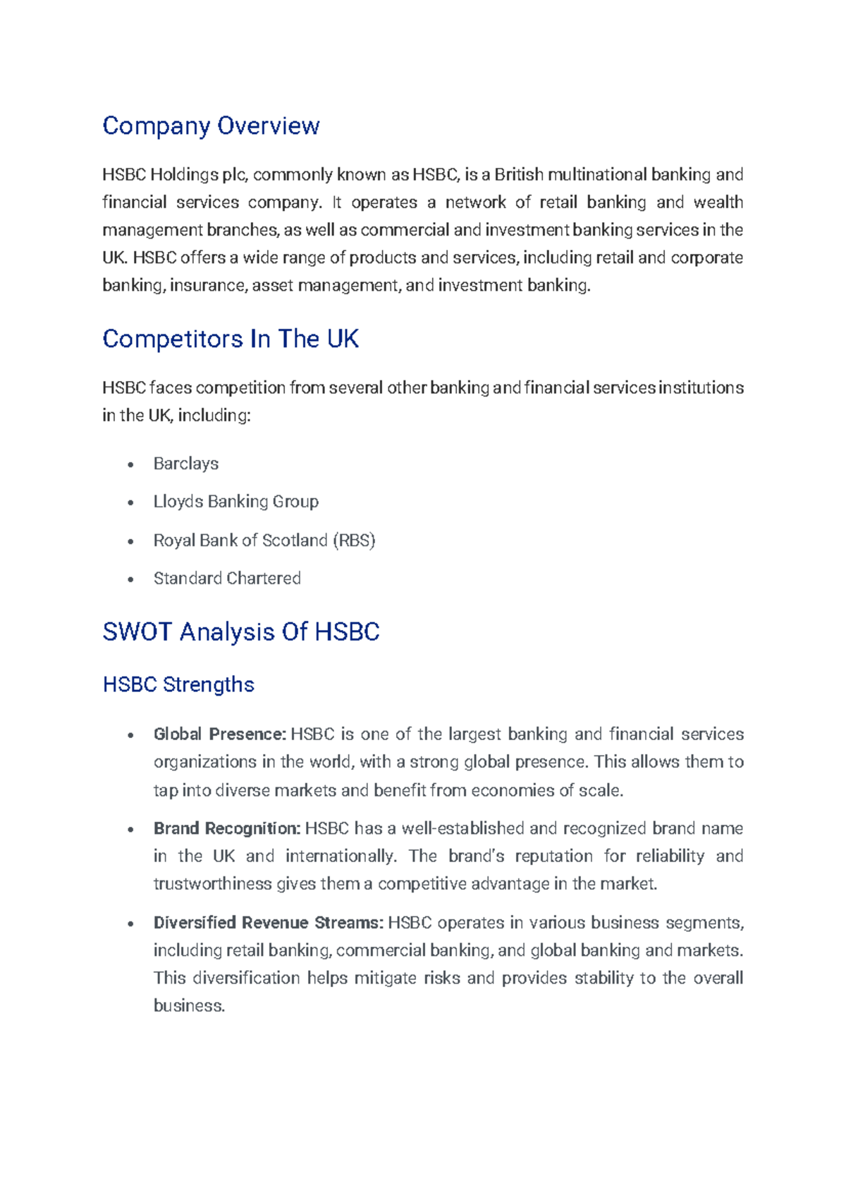 SWOT analysis essay - Company Overview HSBC Holdings plc, commonly ...