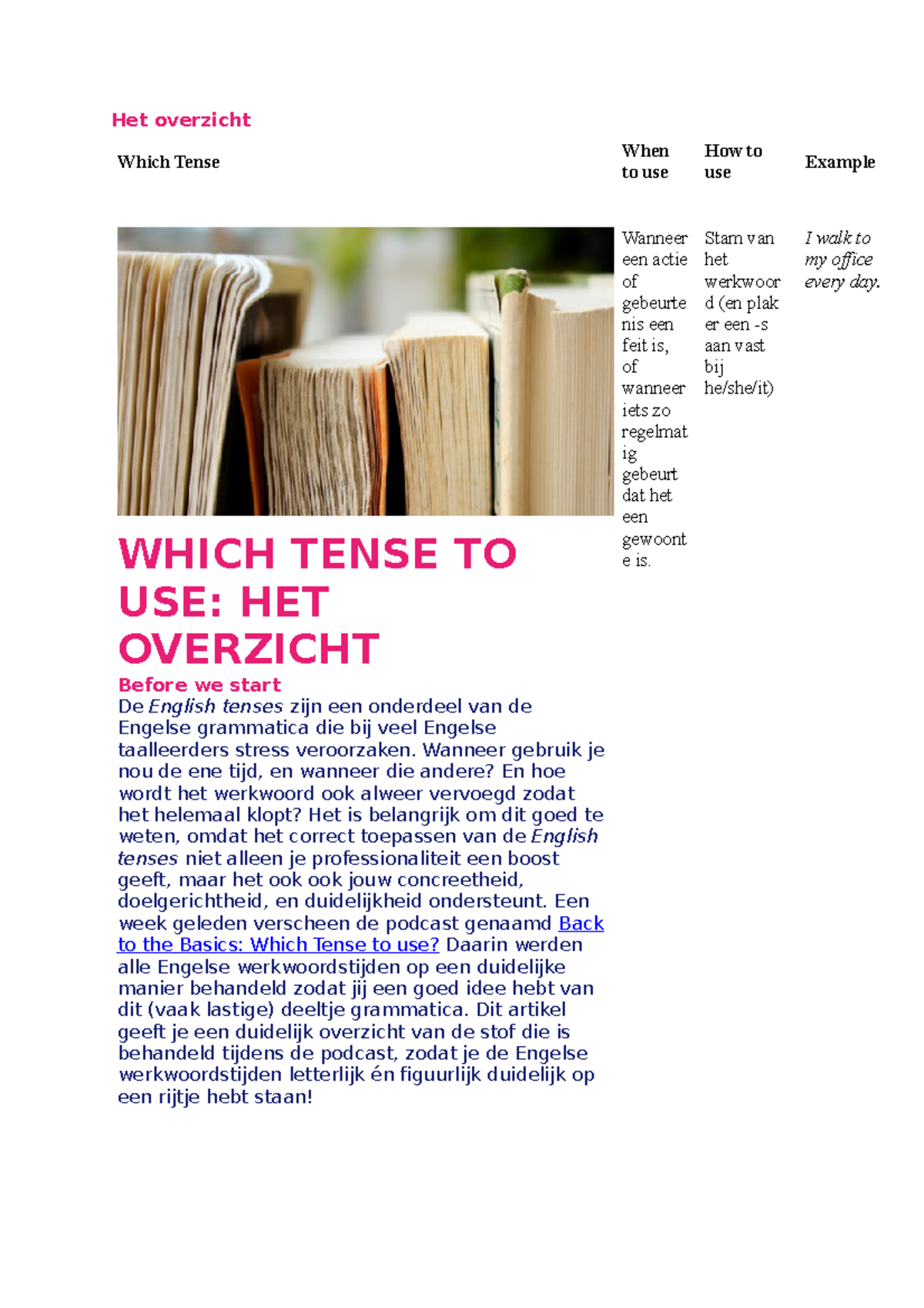 Engels tenses - Het overzicht Which Tense When to use How to use ...