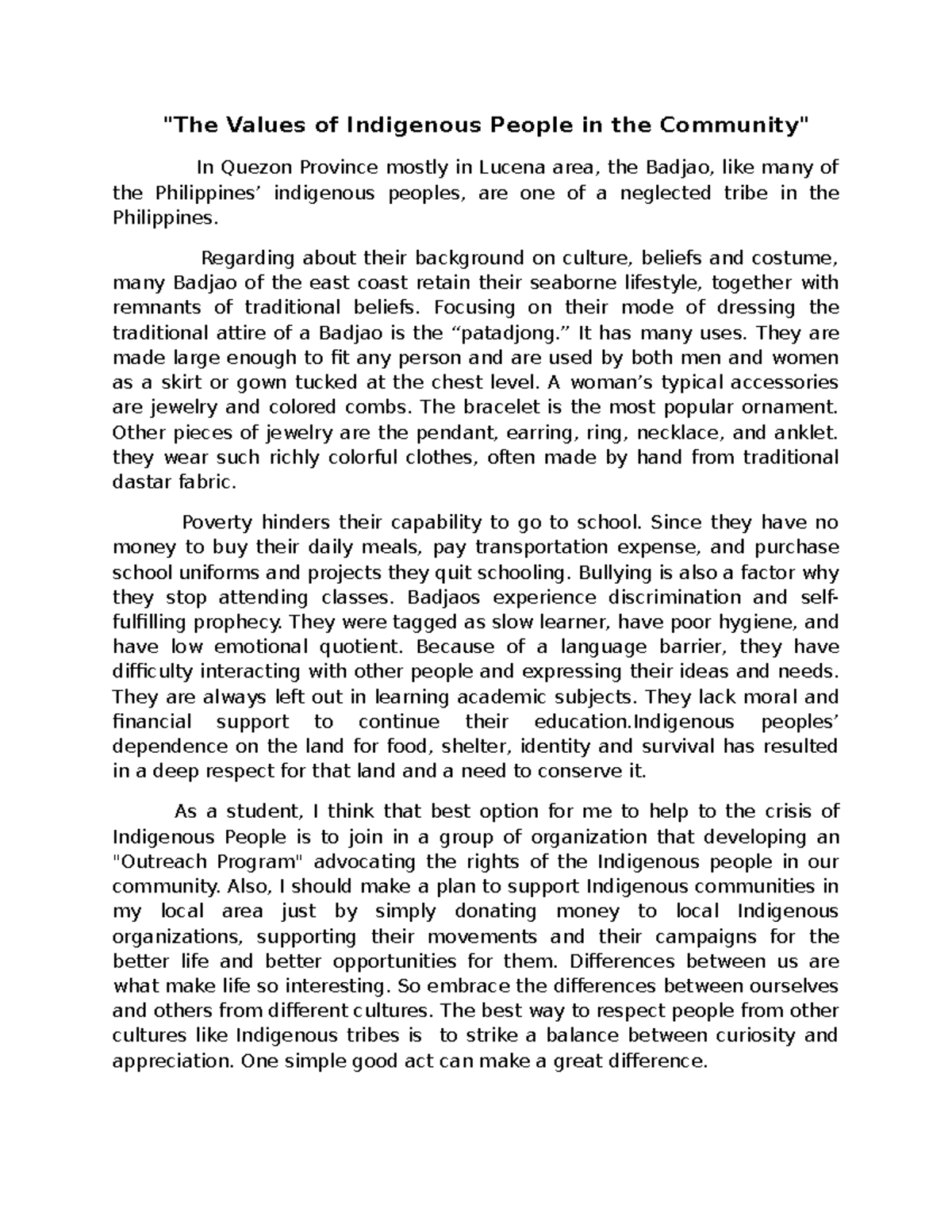 The Values of Indigenous People in the Community - "The Values of ...