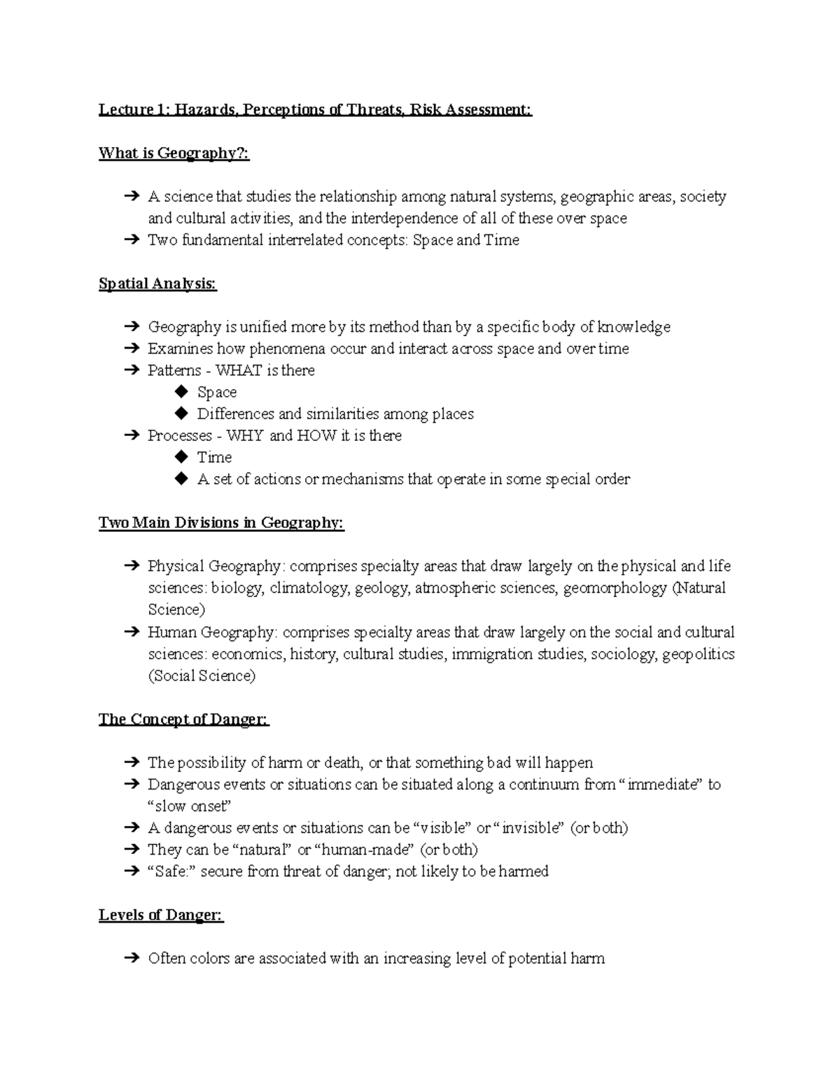 GEO 210 Lectures 1-3 Notes - Lecture 1: Hazards, Perceptions of Threats ...