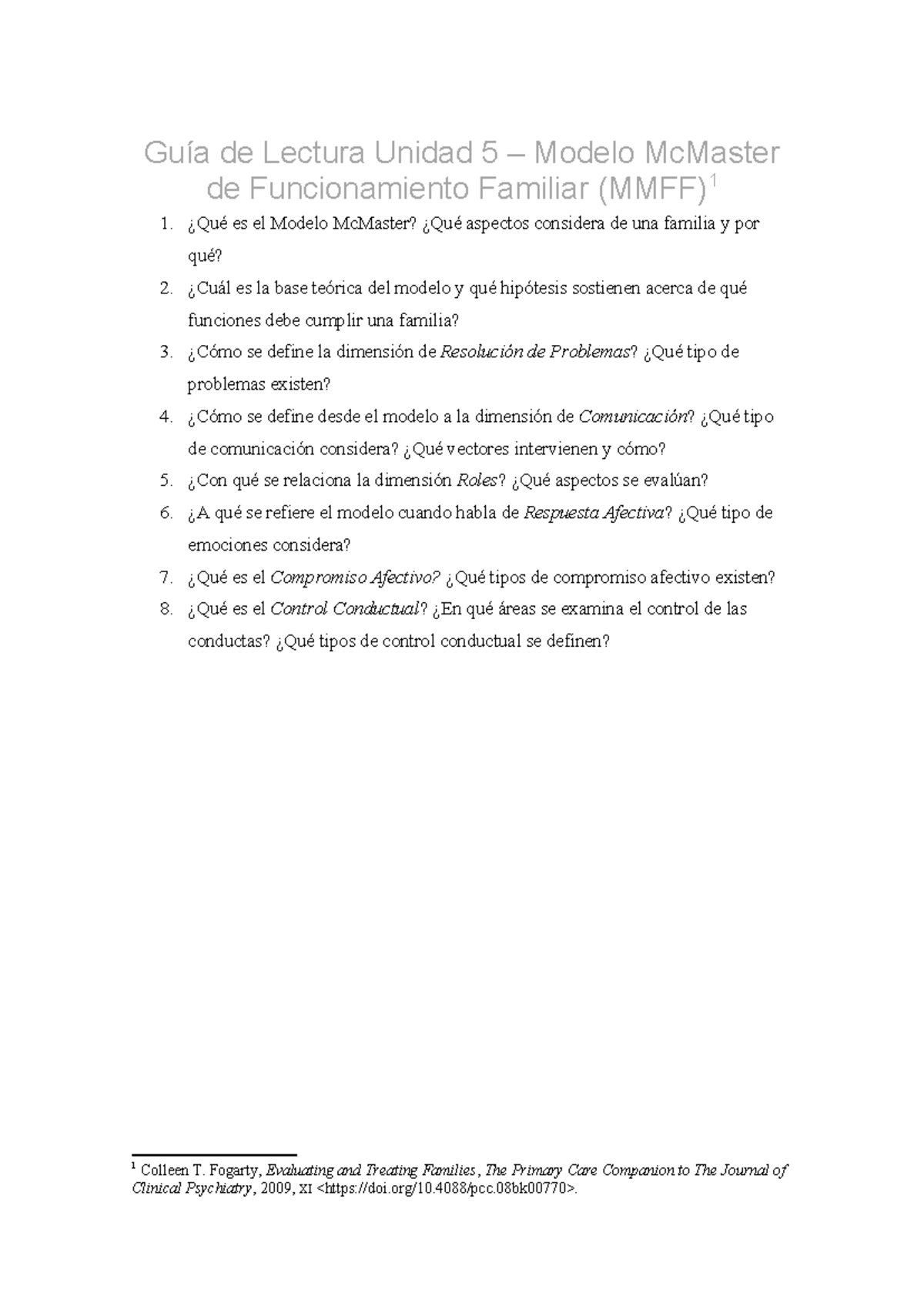 Guía de lectura: Modelo Mc Master - Guía de Lectura Unidad 5 – Modelo McMaster de Funcionamiento ...