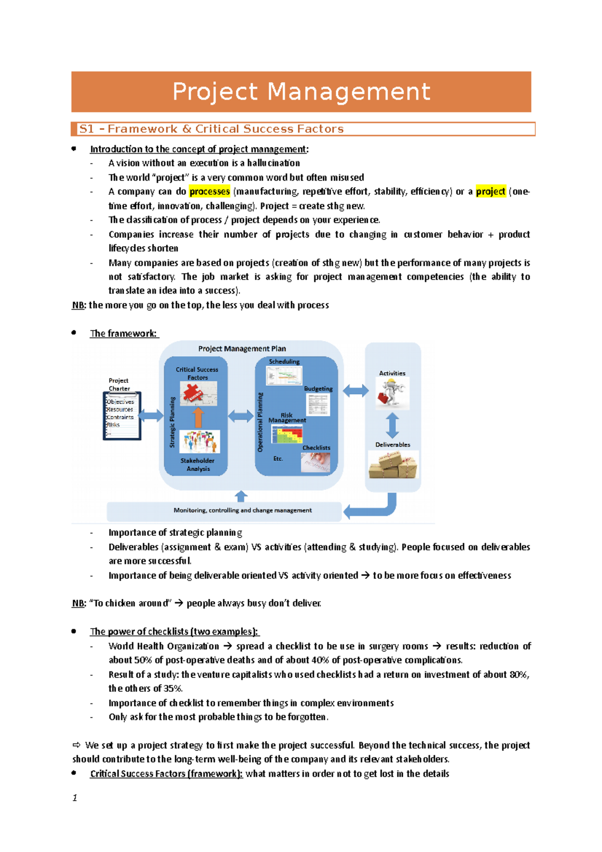 PM - Fiche - Project Management S1 – Framework & Critical Success ...