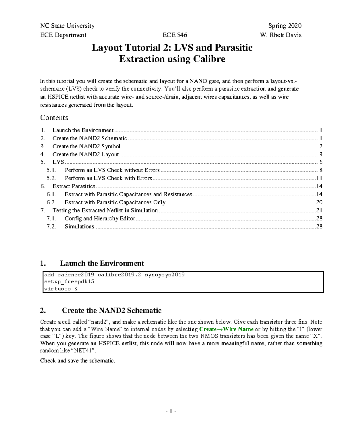 Layout tut2 - ECE Department ECE 546 W. Rhett Davis Layout Tutorial 2: LVS and Parasitic ...