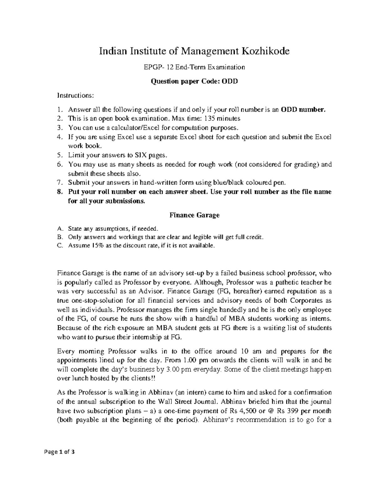 Question Paper -For ODD Roll Number Students-FM1 - Page 1 of 3 Indian ...