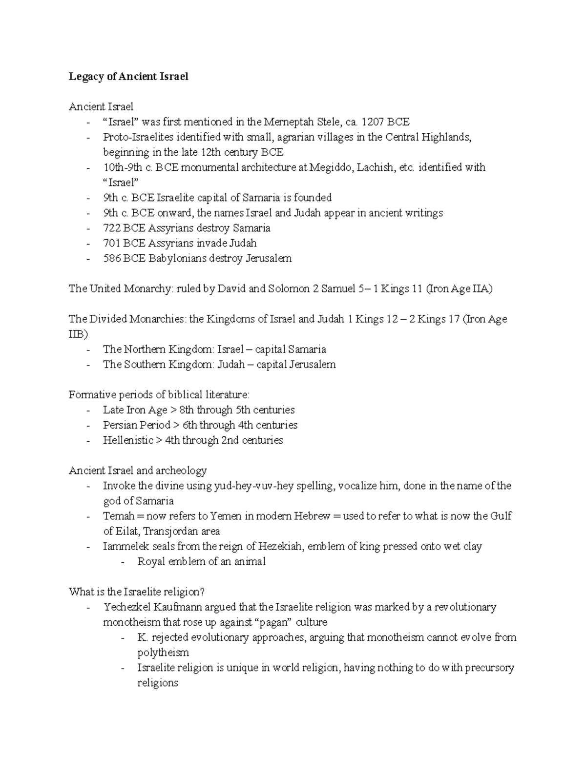 ENGL262 Legacy of Ancient Israel - Legacy of Ancient Israel Ancient ...