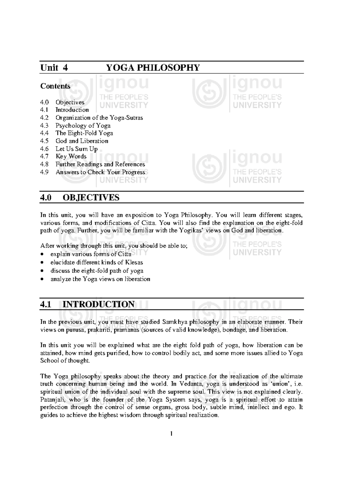 Unit-4 YOGA Philosophy - Unit 4 YOGA PHILOSOPHY Contents 4 Objectives 4 ...