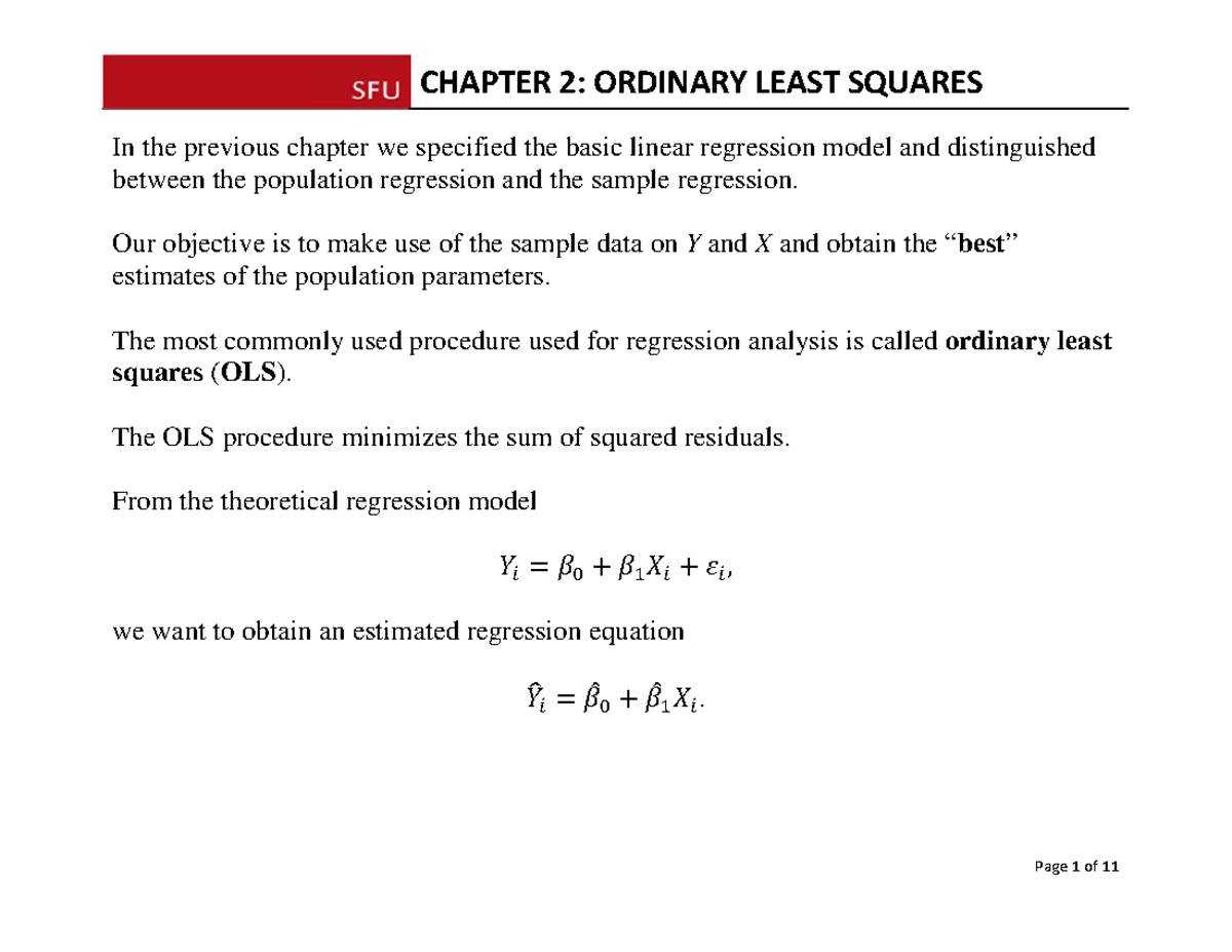 lecture number 8 - CHAPTER 2: ORDINARY LEAST SQUARES Page 1 of In the previous chapter we ...