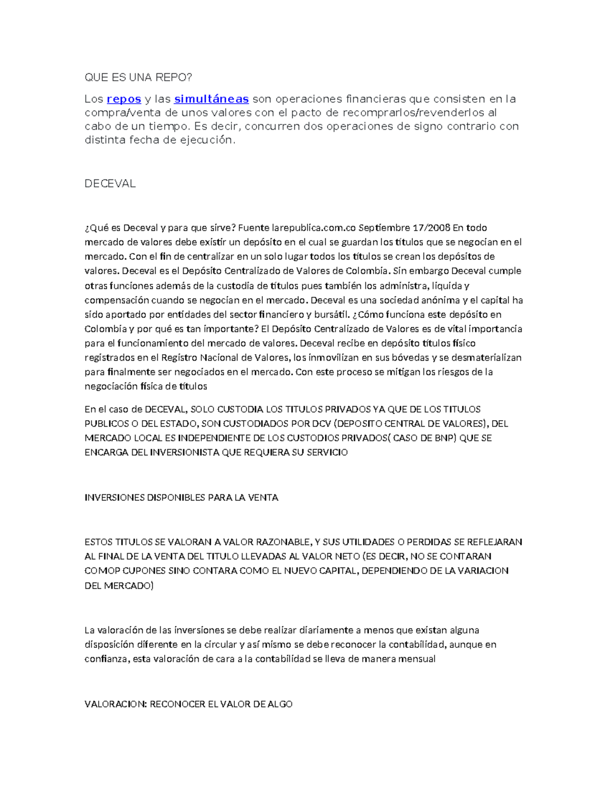 QUE ES UNA REPO - Resumen Contabilidad - QUE ES UNA REPO? Los repos y ...