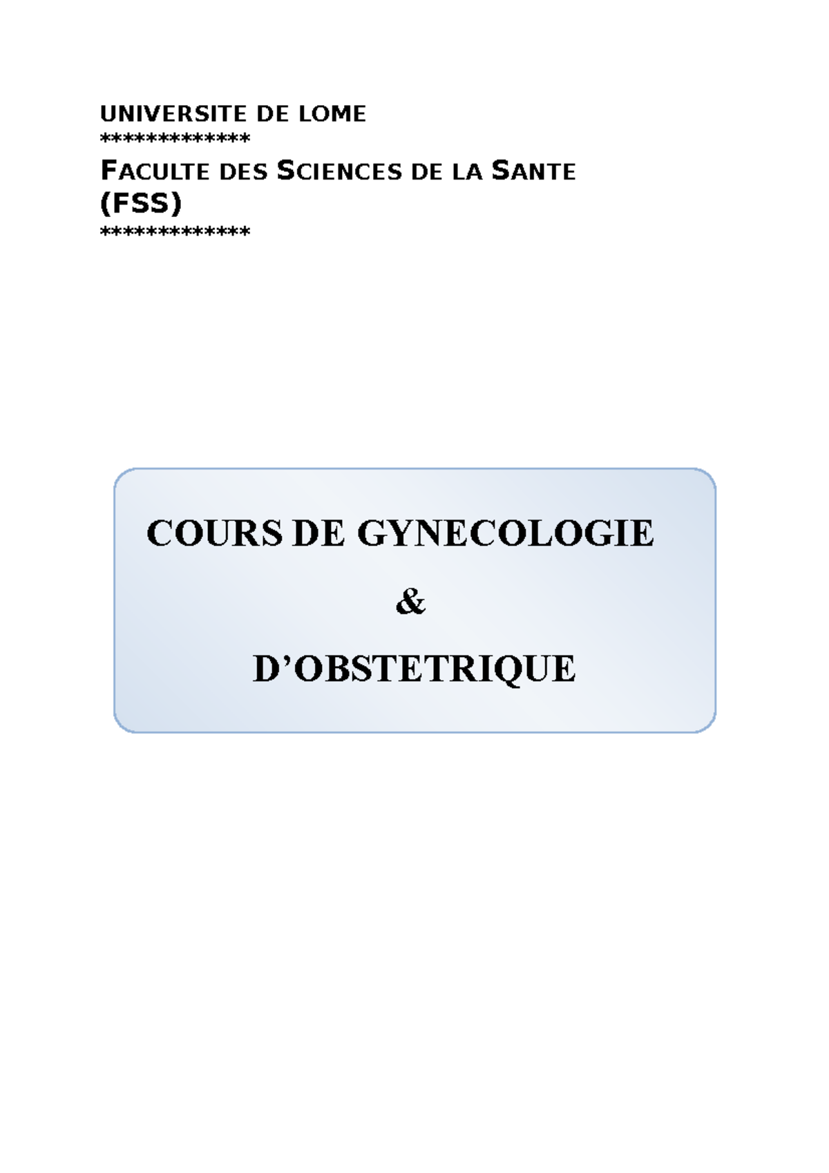 Gatpa - FSS-LOME - UNIVERSITE DE LOME ************* FACULTE DES ...