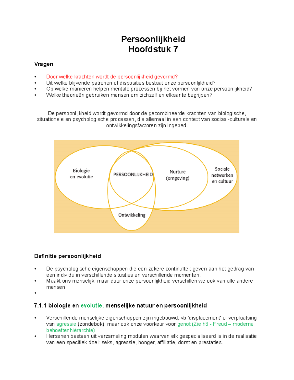 Thema 7 - Persoonlijkheid - Persoonlijkheid Hoofdstuk 7 Vragen • Door ...