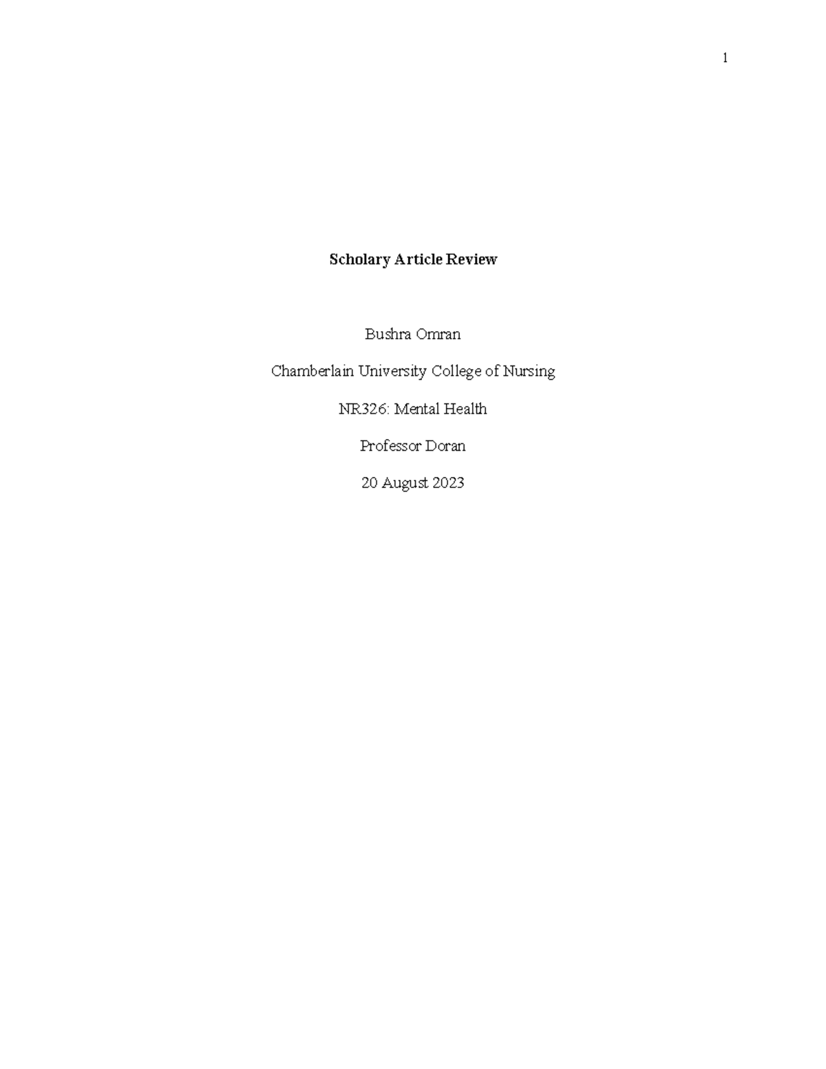 APA 7th Edition Paper Template - Scholary Article Review Bushra Omran ...