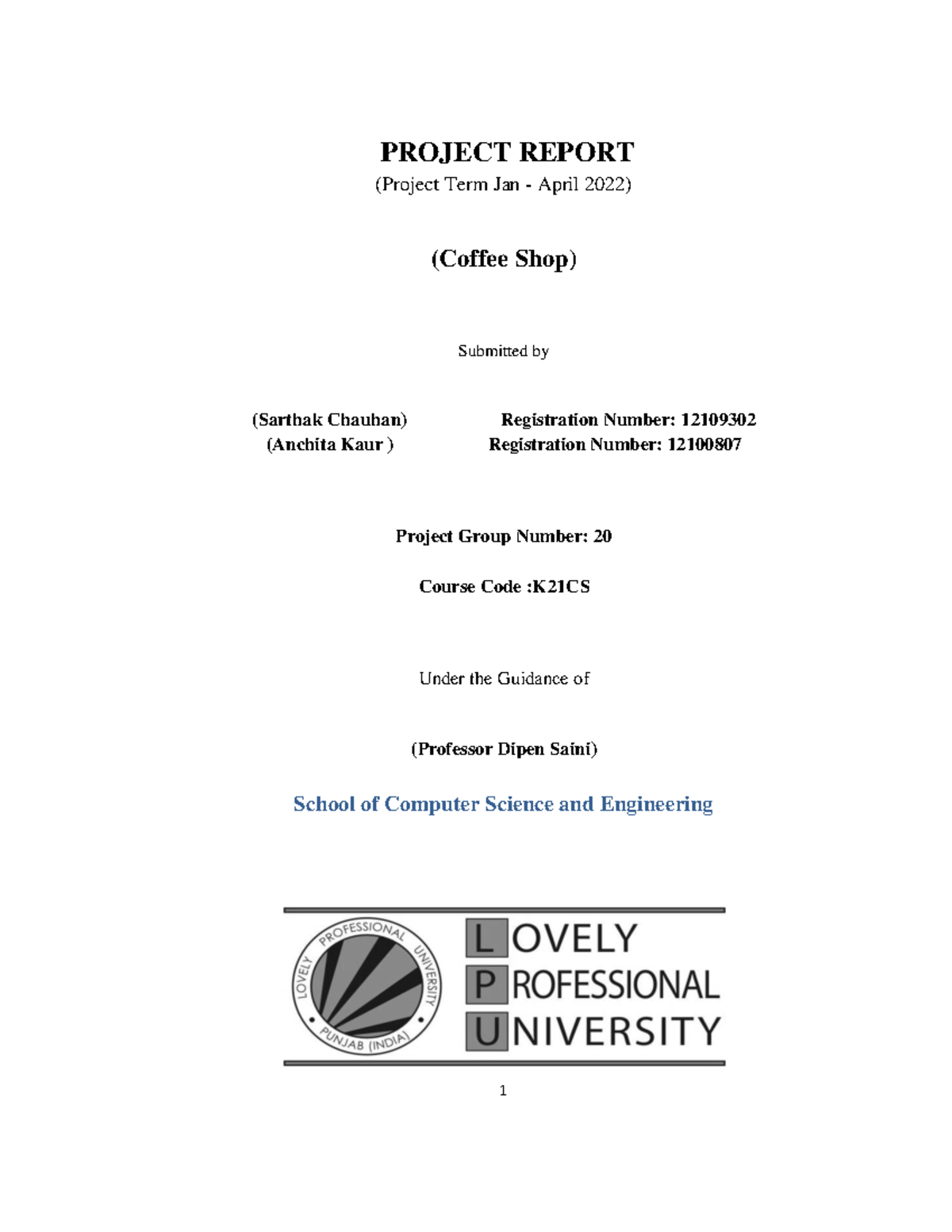 Html css ca - A website for a cafe - PROJECT REPORT (Project Term Jan ...