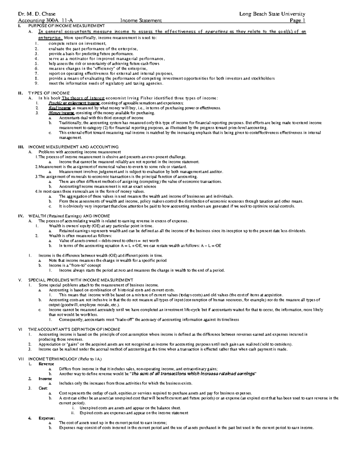 11a Income Statement - Prob - Accounting 300A 11-A Income Statement ...