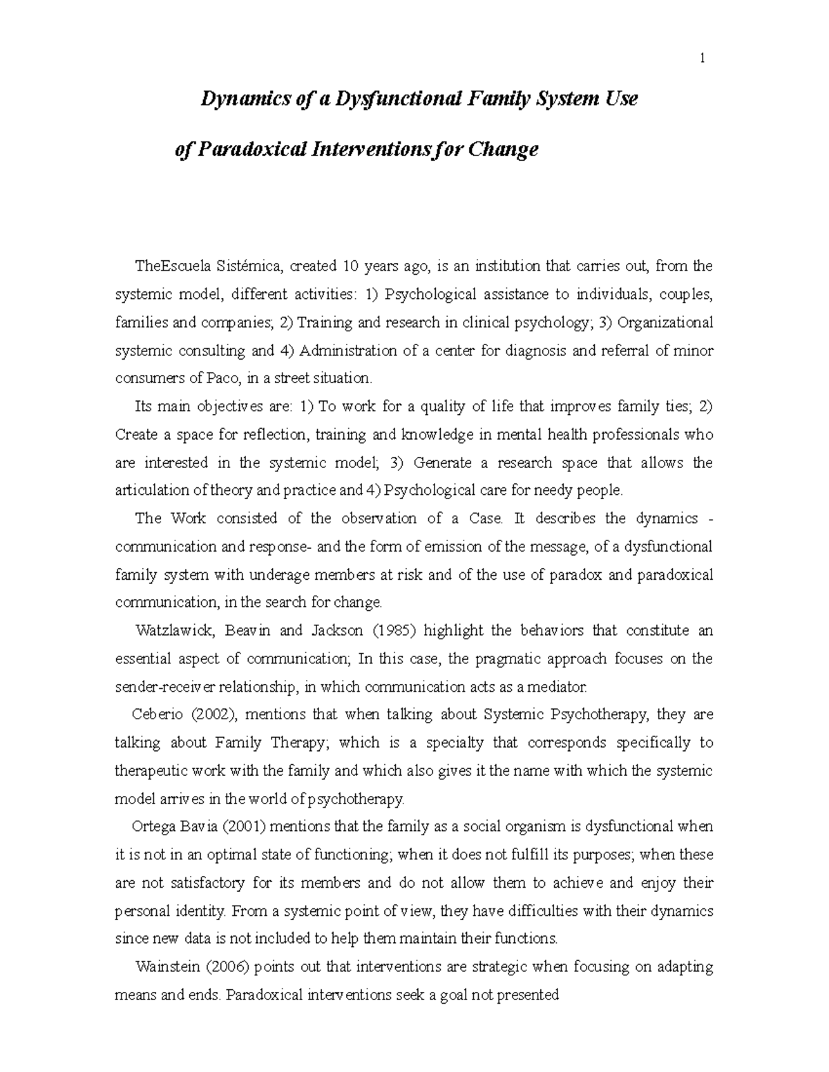 Dynamics of a Dysfunctional Family System Use of Paradoxical ...