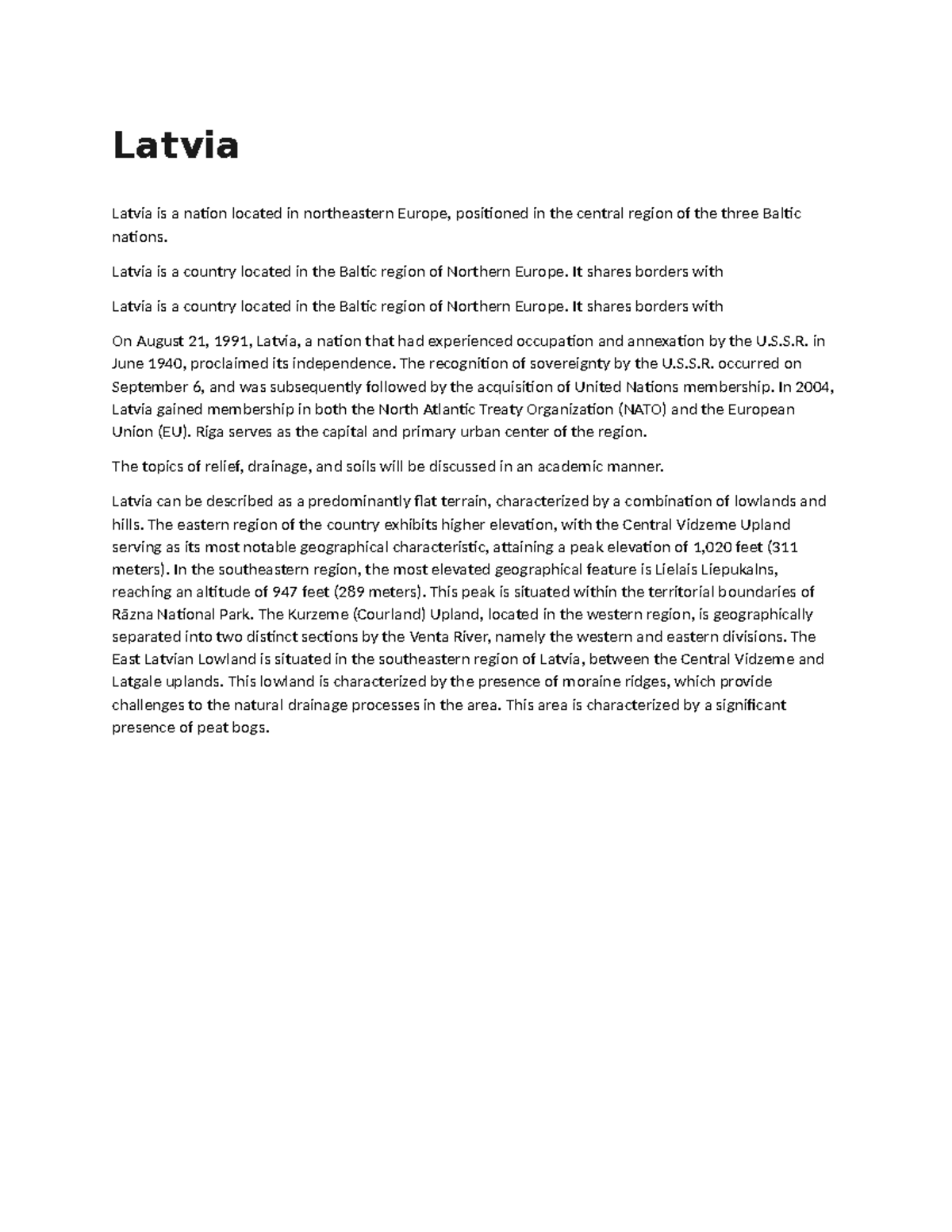 Latvia - NOTES - Latvia Latvia is a nation located in northeastern ...