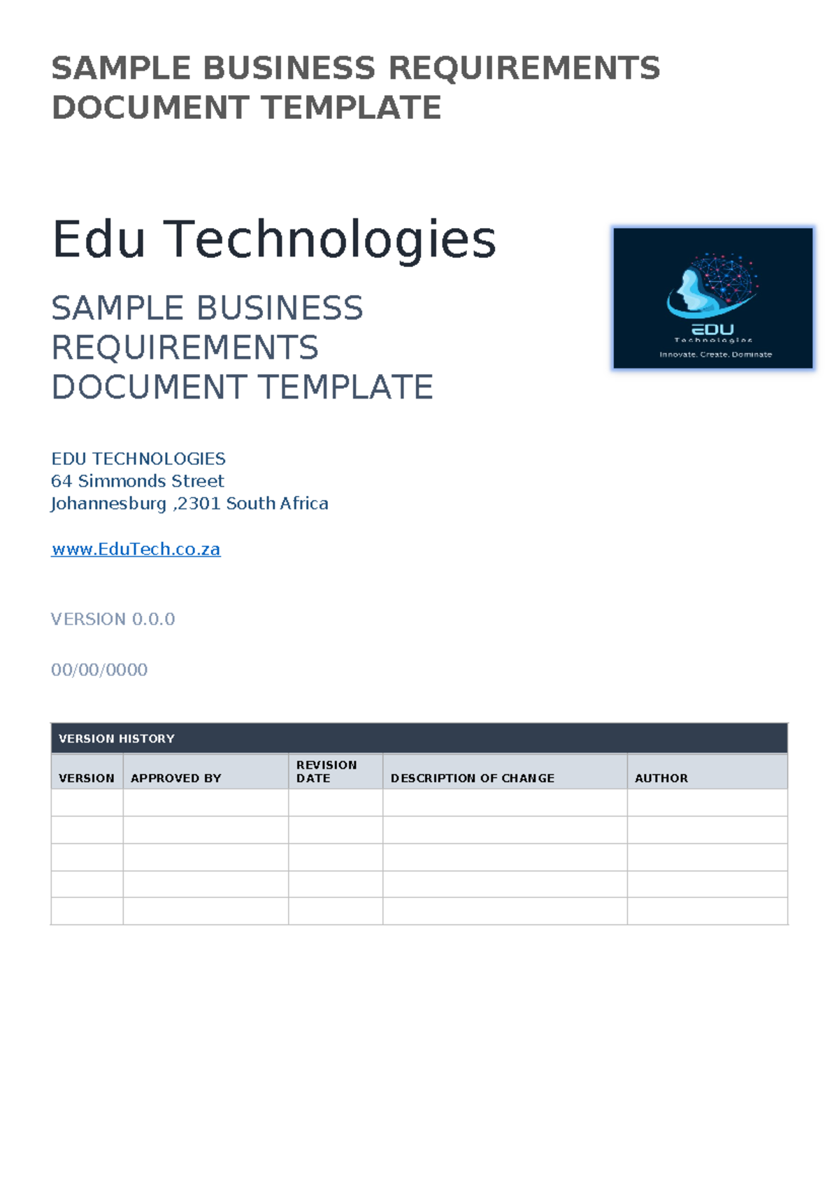 Sample Business Requirements Document Template - SAMPLE BUSINESS ...