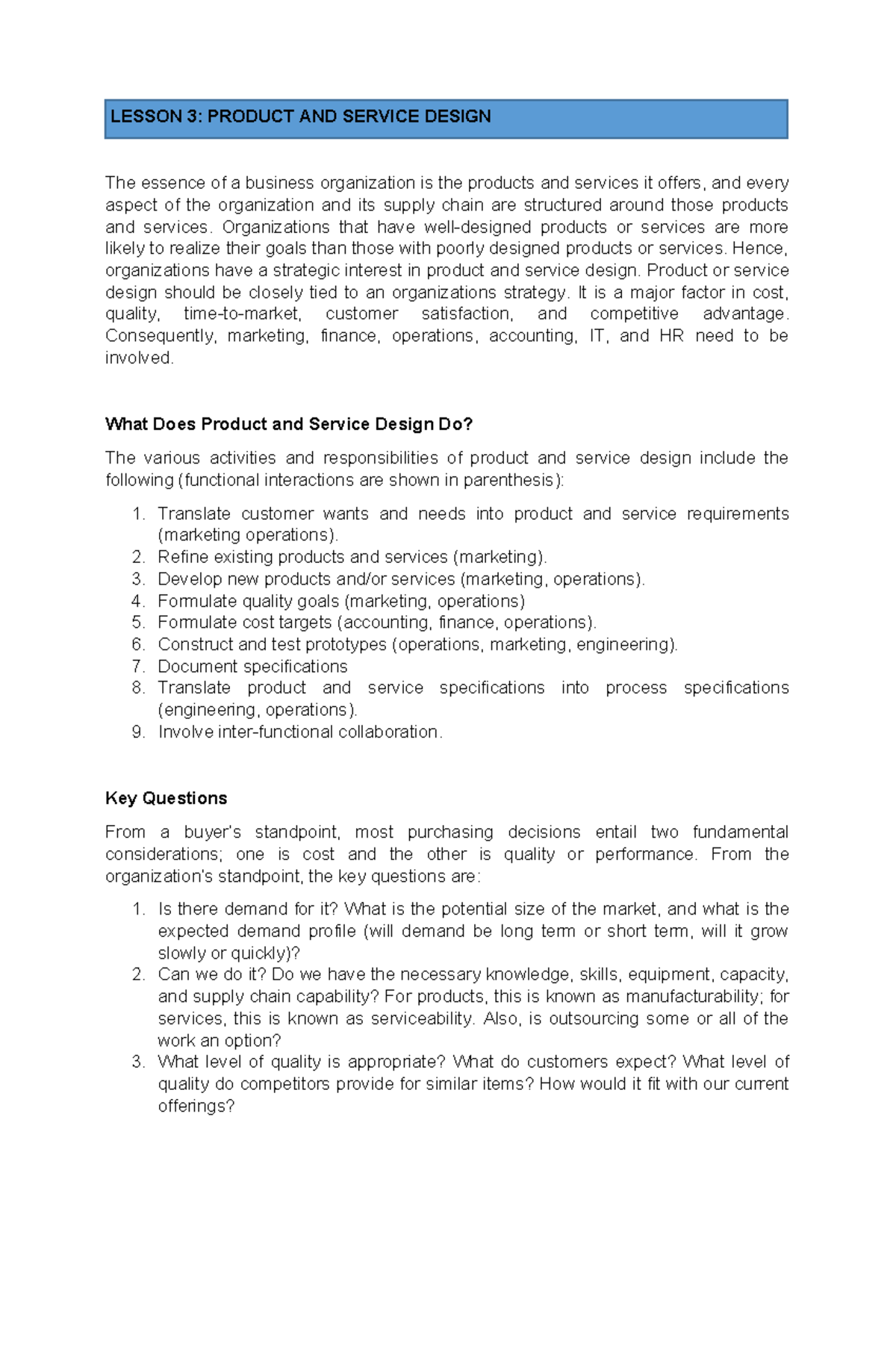 MNGT-3-8- Lesson-3-and- Lesson-4 - LESSON 3: PRODUCT AND SERVICE DESIGN ...