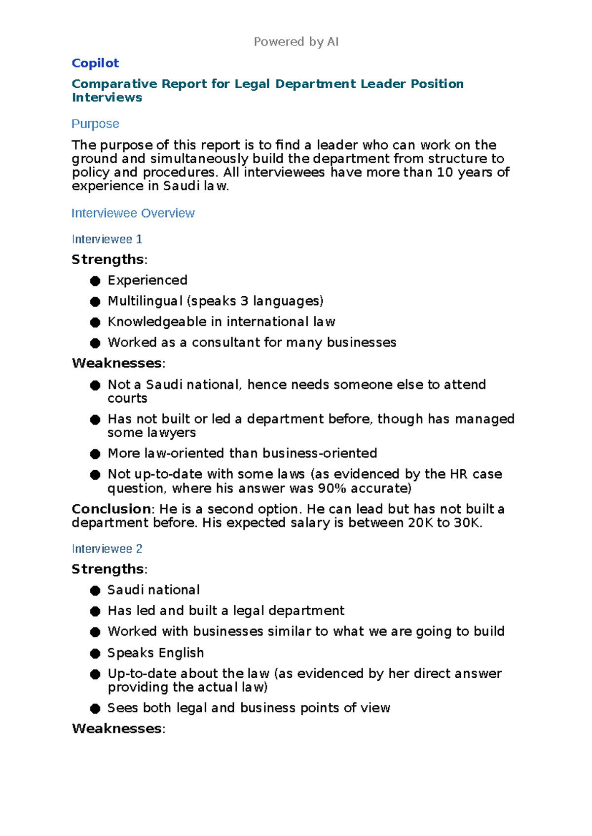 Answer - test matiral - Powered by AI Copilot Comparative Report for ...