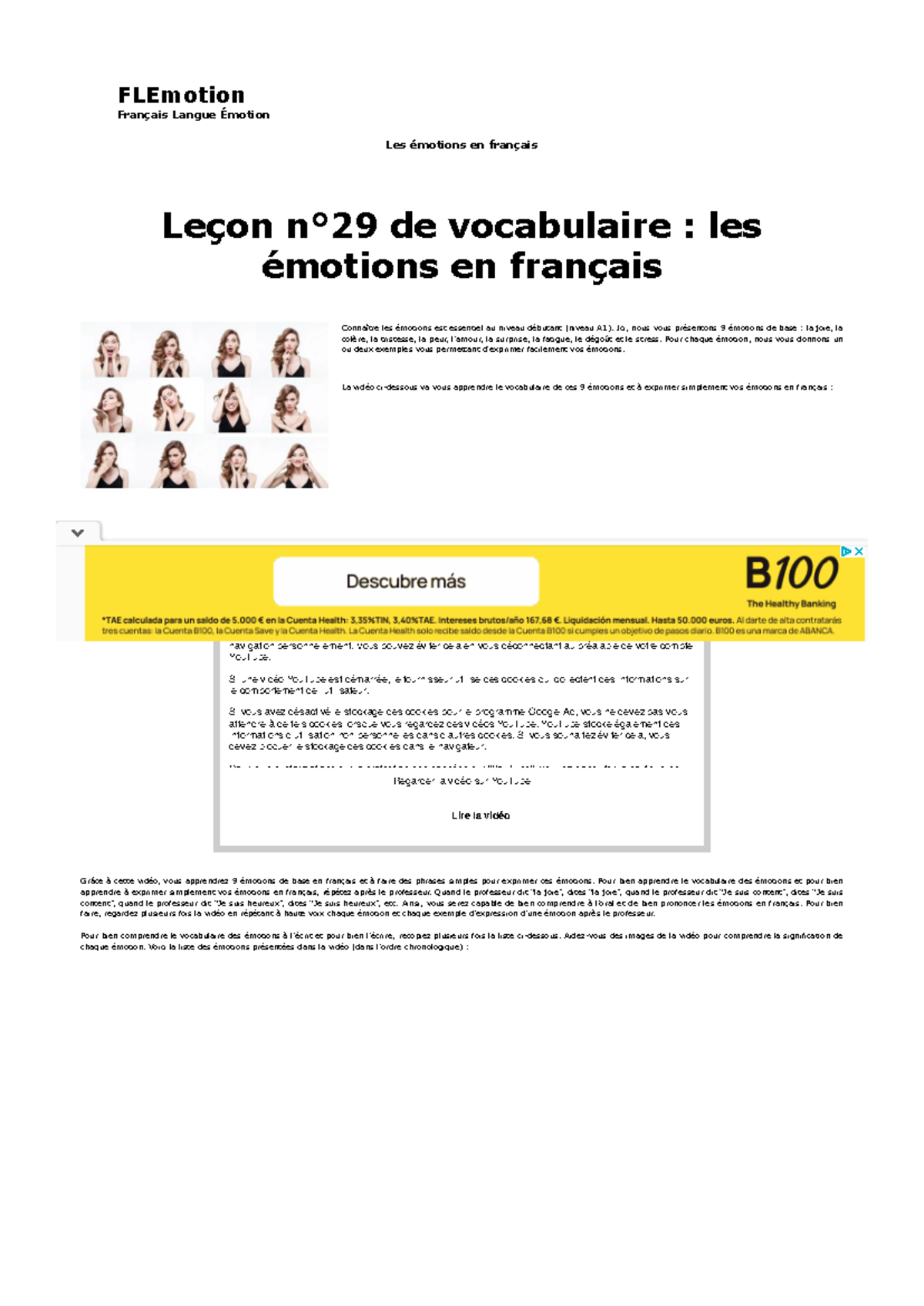 Les émotions en français FLE - Leçon n°29 de vocabulaire : les émotions ...